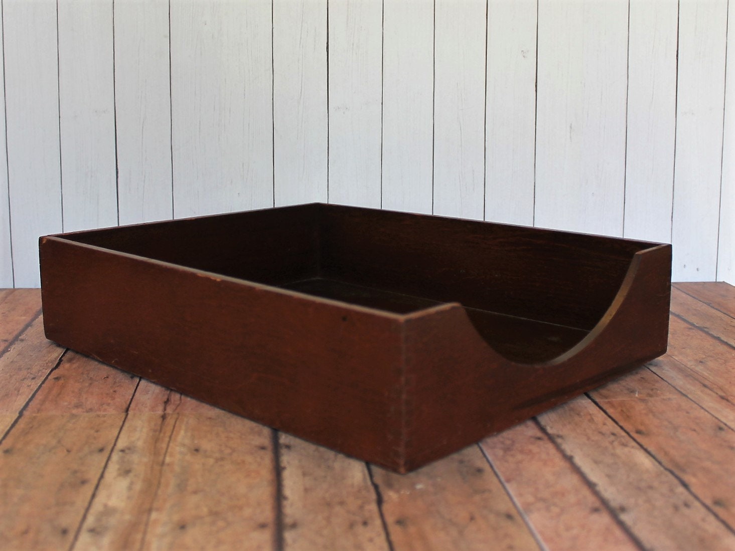 Vintage Wooden Paper Tray Desk Office Storage Wood Organizer Decor