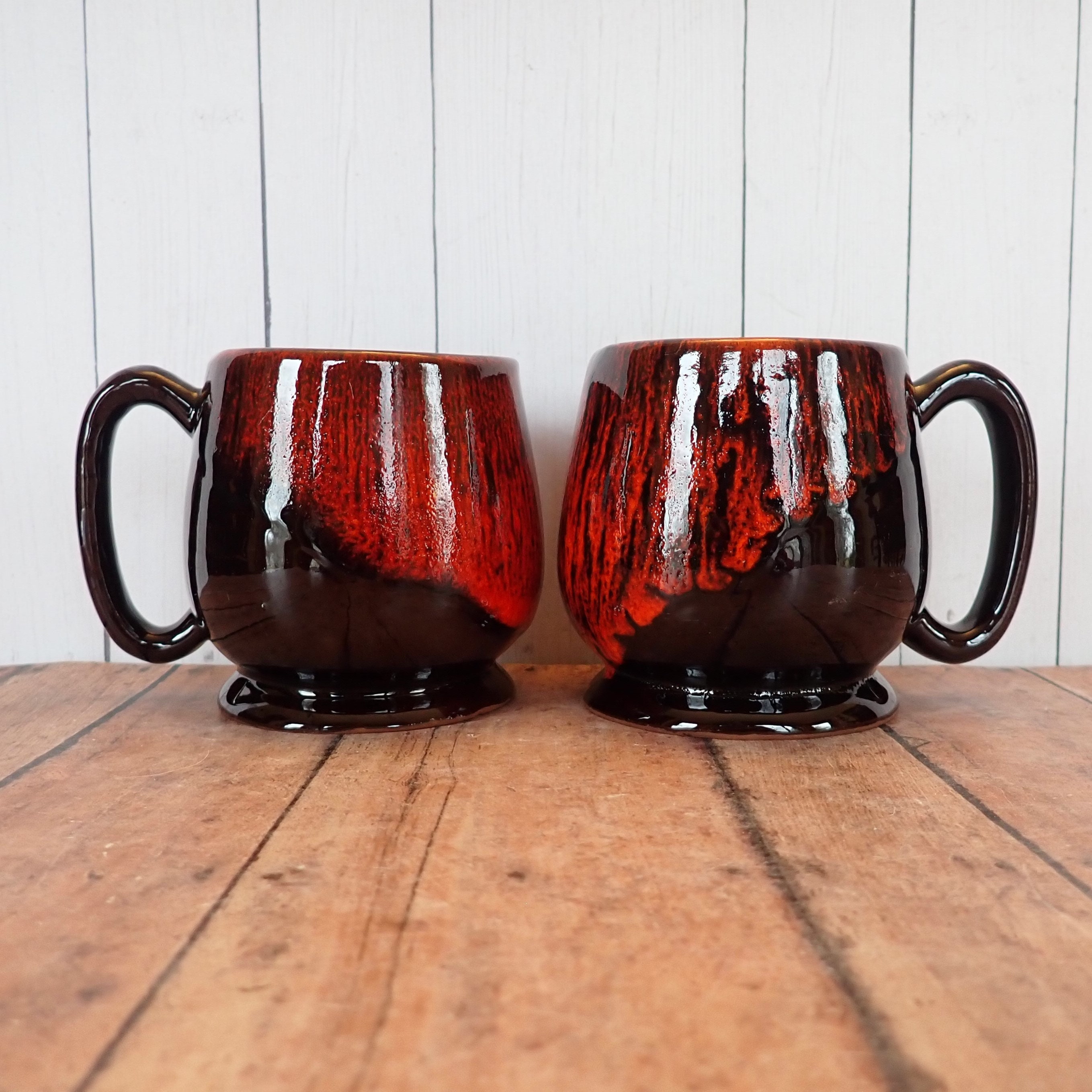Vintage Canuck Pottery Mug Set of 2 Brown and Orange Drip Glaze Mugs ...