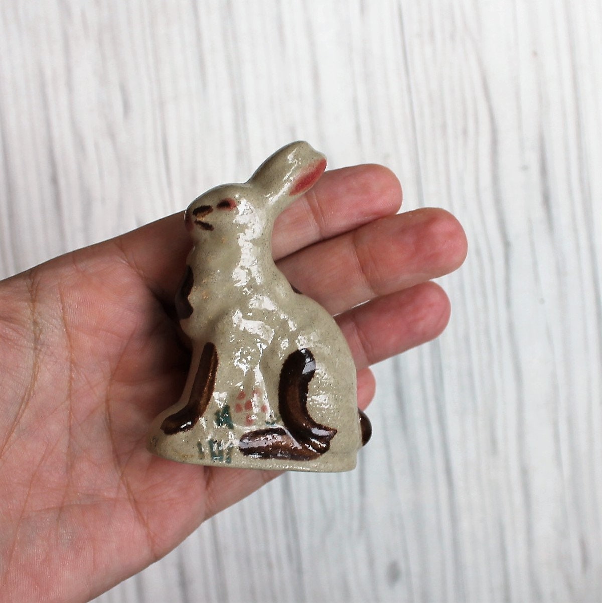 Vintage Beaumont Brothers Pottery Bunny Rabbit Figurine Gray Stoneware ...