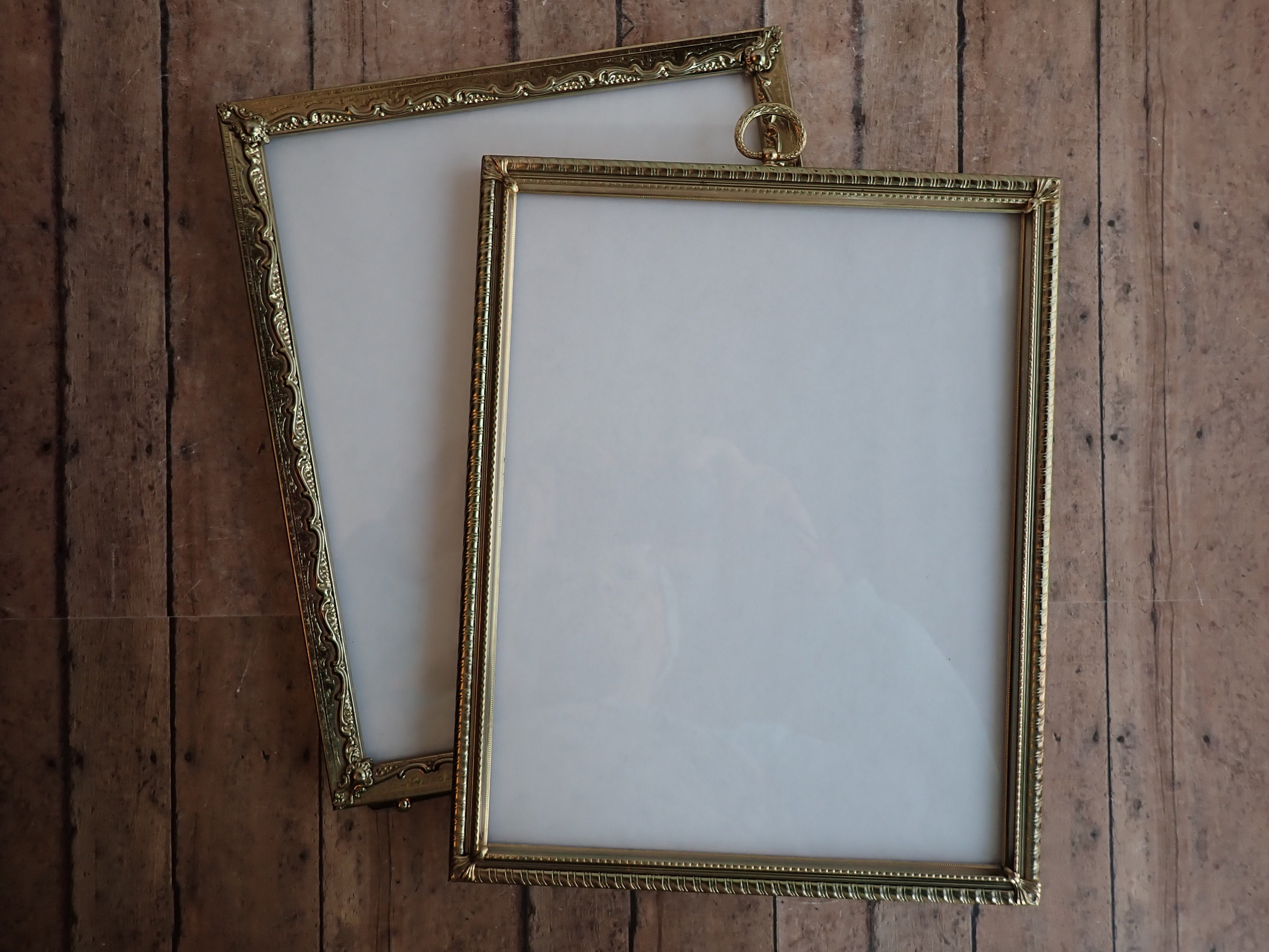 Vintage 8x10 Brass Photo Picture Frame Set of 2 with Scroll and Ribbed ...