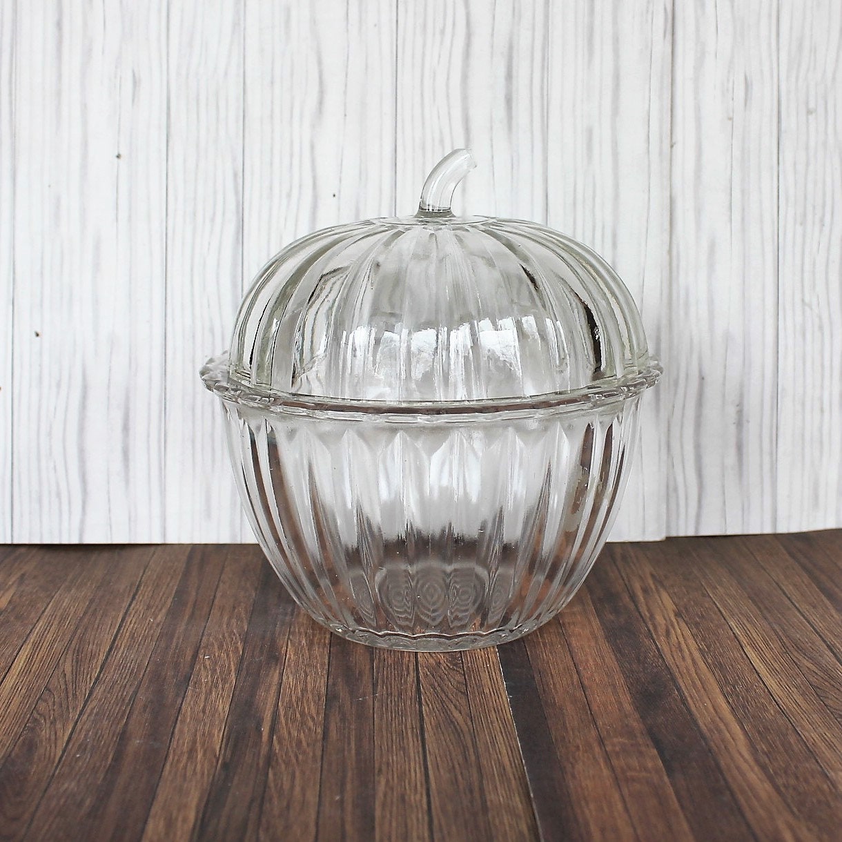 Vintage Clear Glass Apple Shaped Dish with Lid Cooke Jar Candy Dish ...