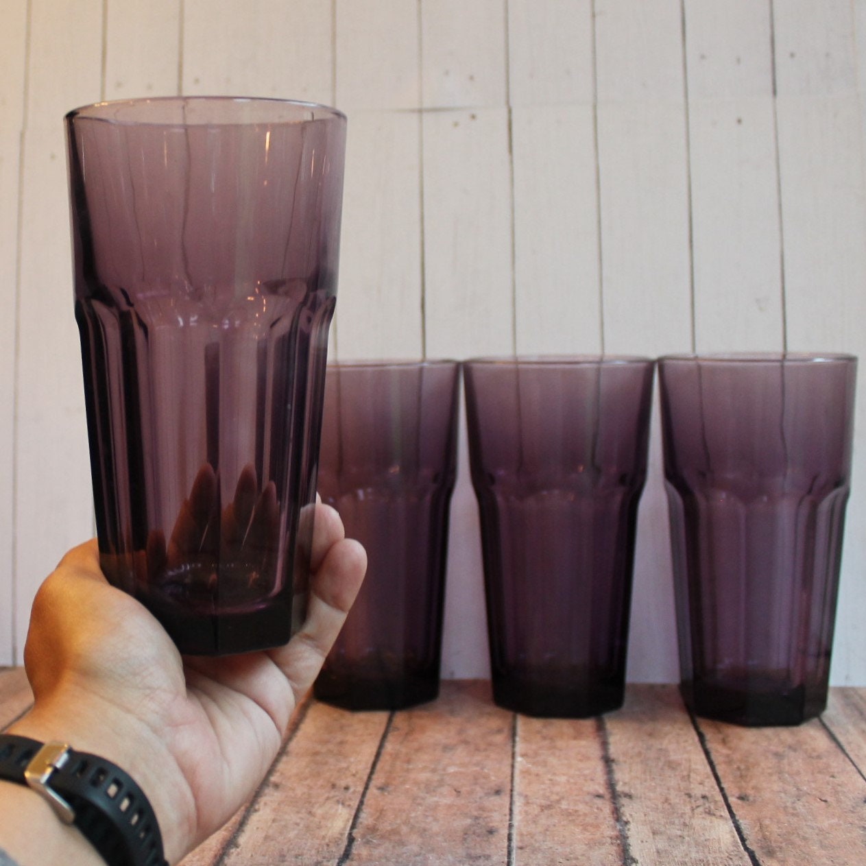 Vintage Libbey Glass GIBRALTAR Violet Dark Purple 6 Cooler Tumbler Set ...