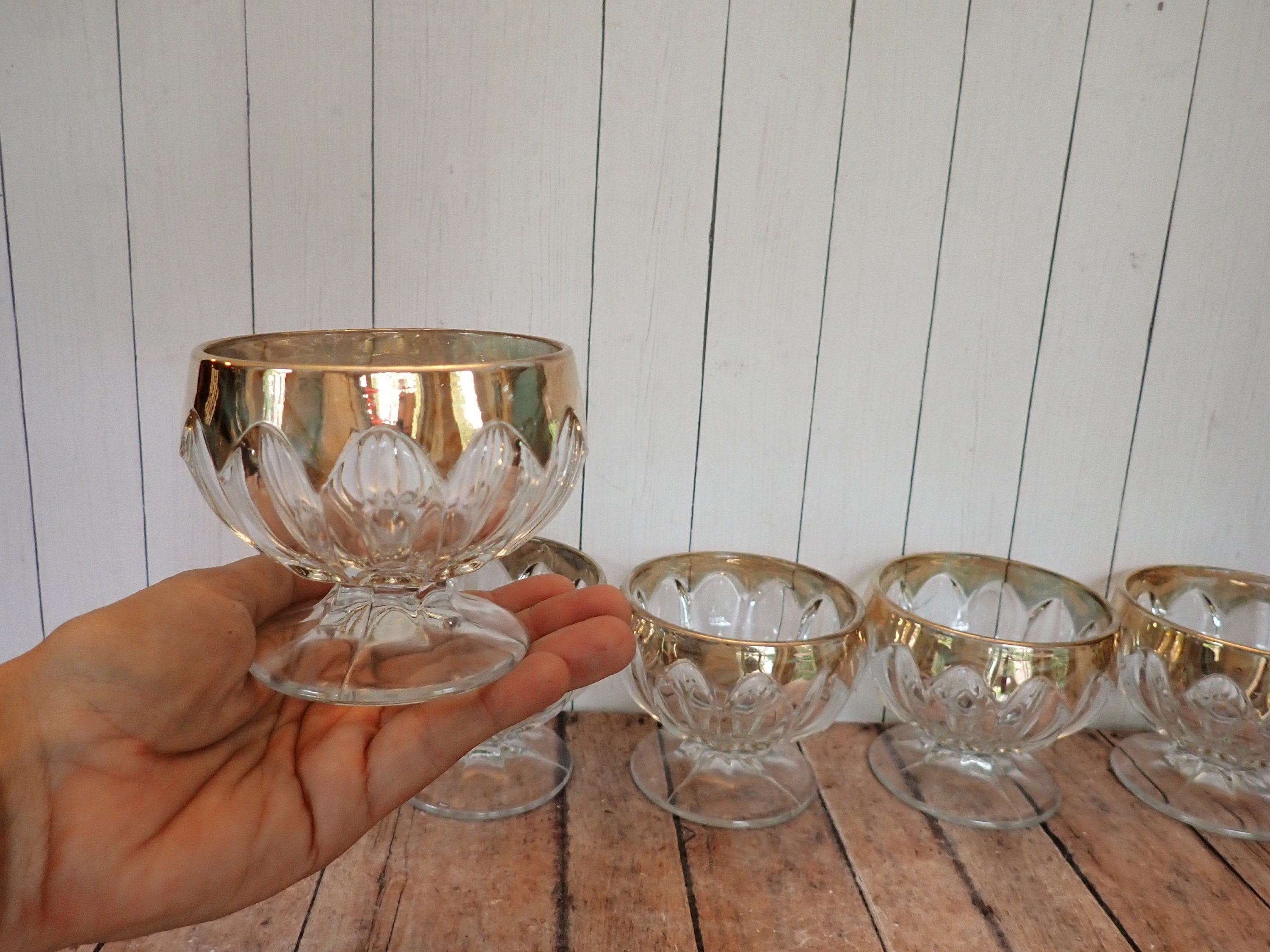 Vintage Clear Glass Sherbet with Silver Flashed Rim Set of 5 Champagne ...