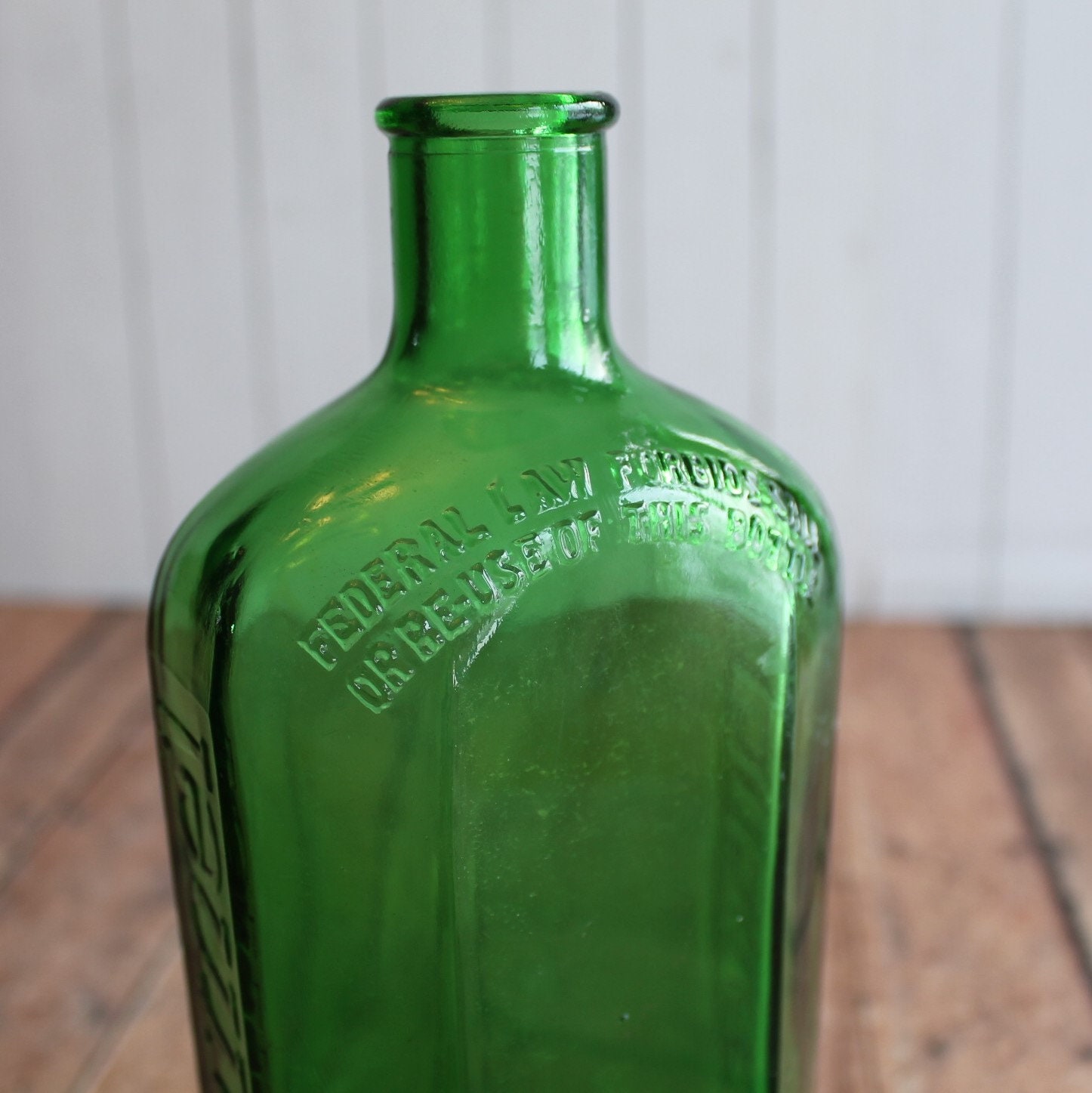 Vintage DuBouchett Green Glass Kummel Liqueur Bottle