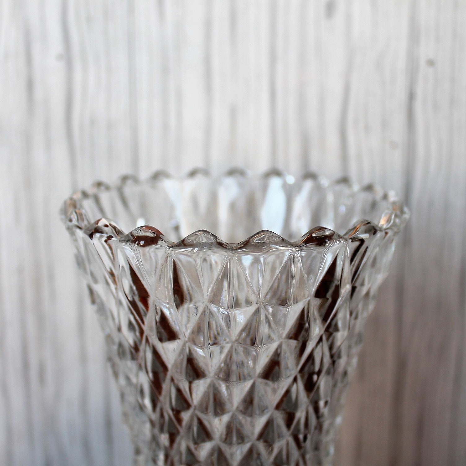 Vintage Indiana Glass Diamond Point Clear Glass Vase Diamondpoint