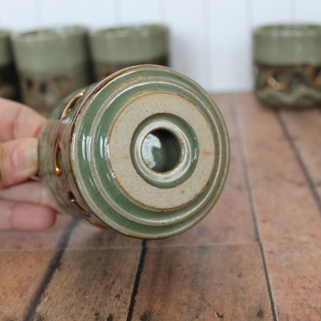 Vintage Otagiri SOMA WARE Set of 6 Cups 3 Sake Cup Tea Green Crackle ...