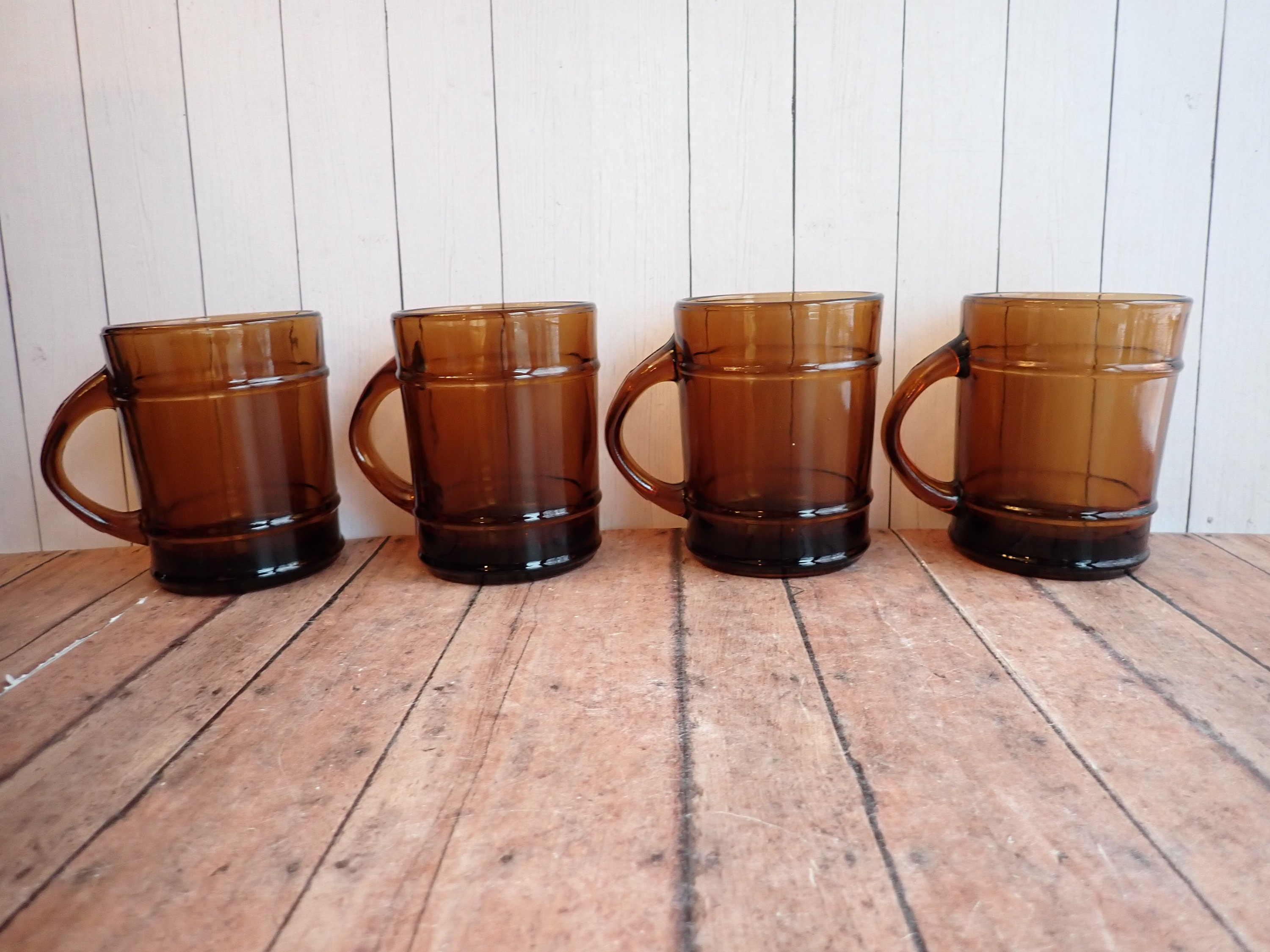 Vintage Anchor Hocking Fire King Brown Amber Glass Mugs Set of 4 Coffee ...