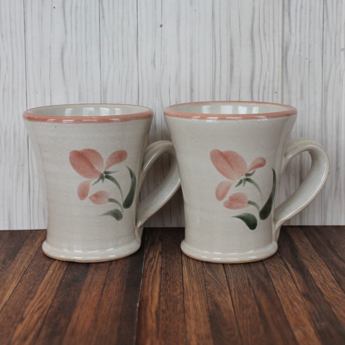 Vintage Rowe Pottery Ceramic Mug Set of 2 Matching White with Pink ...