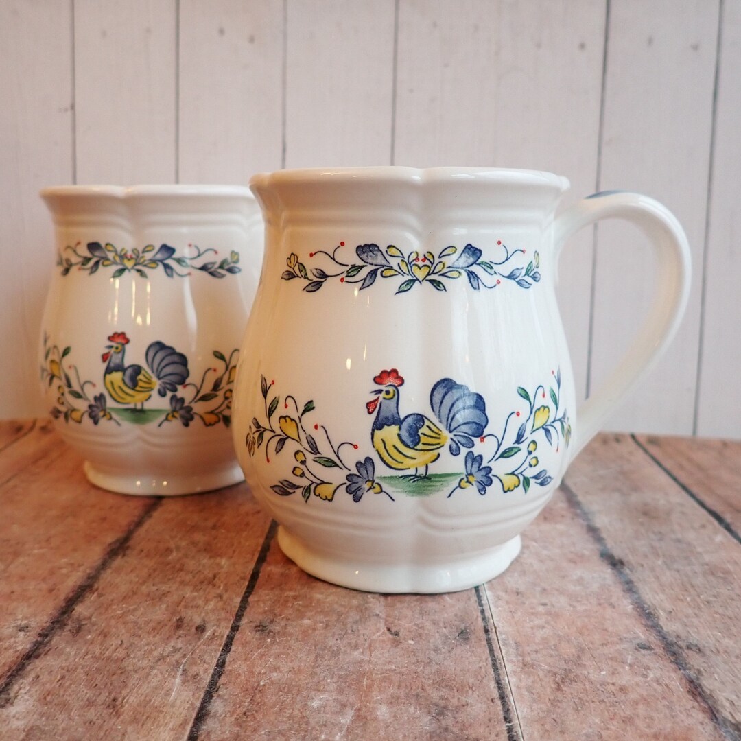 Vintage White Ceramic Rooster Mug Set of 2 Matching Mugs Coffee Cups ...