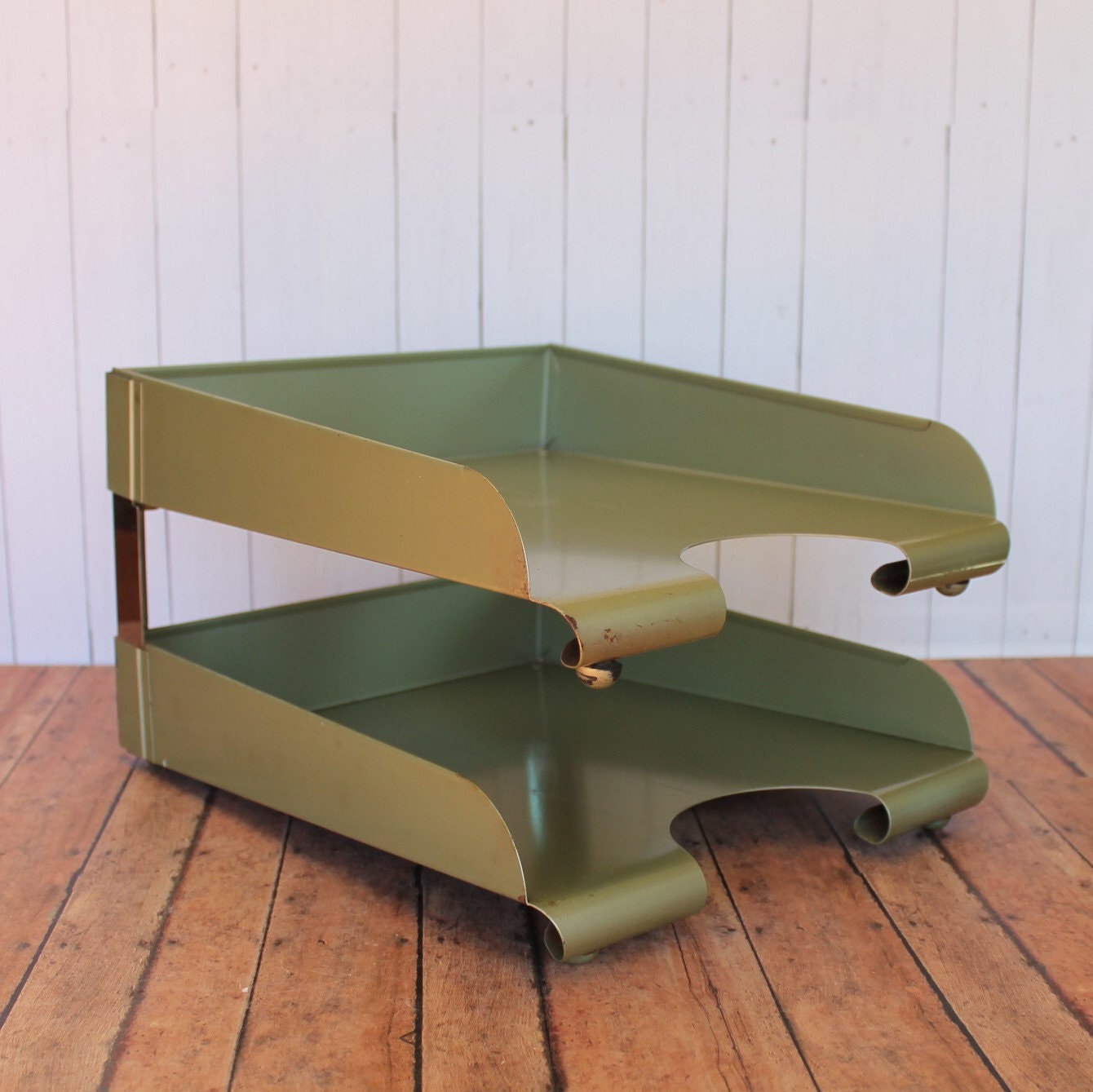 Vintage Hamilton Skyline Green Metal 2 Tier Paper Tray Sorter Office ...