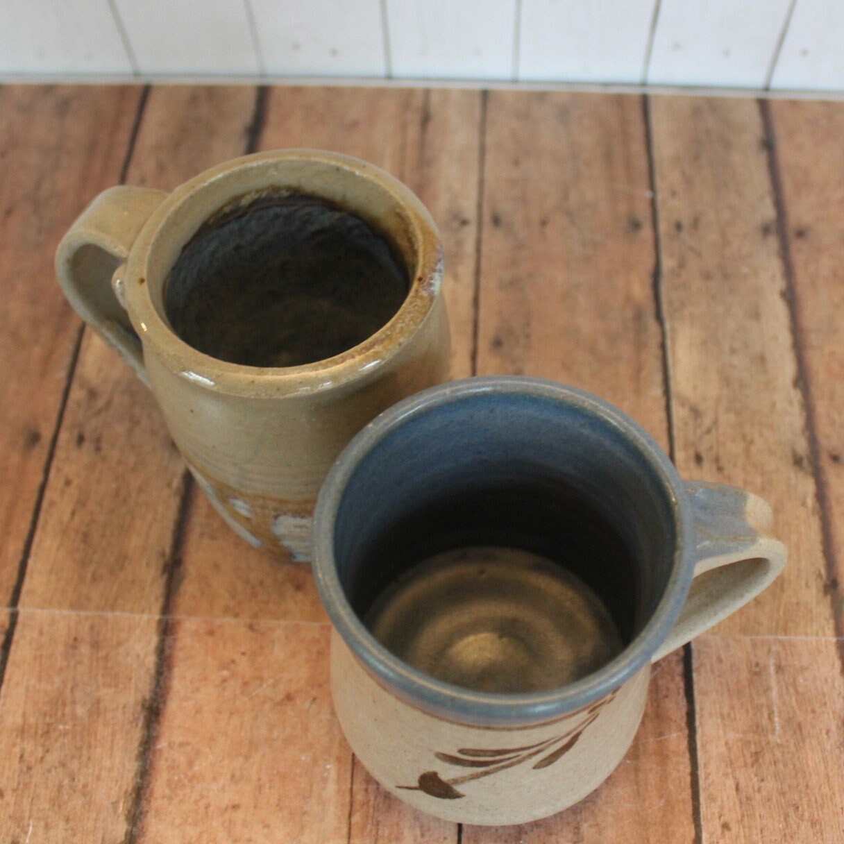 Vintage Stoneware Pottery Mug Coffee Cup Set of 2 Small Handmade Gray ...