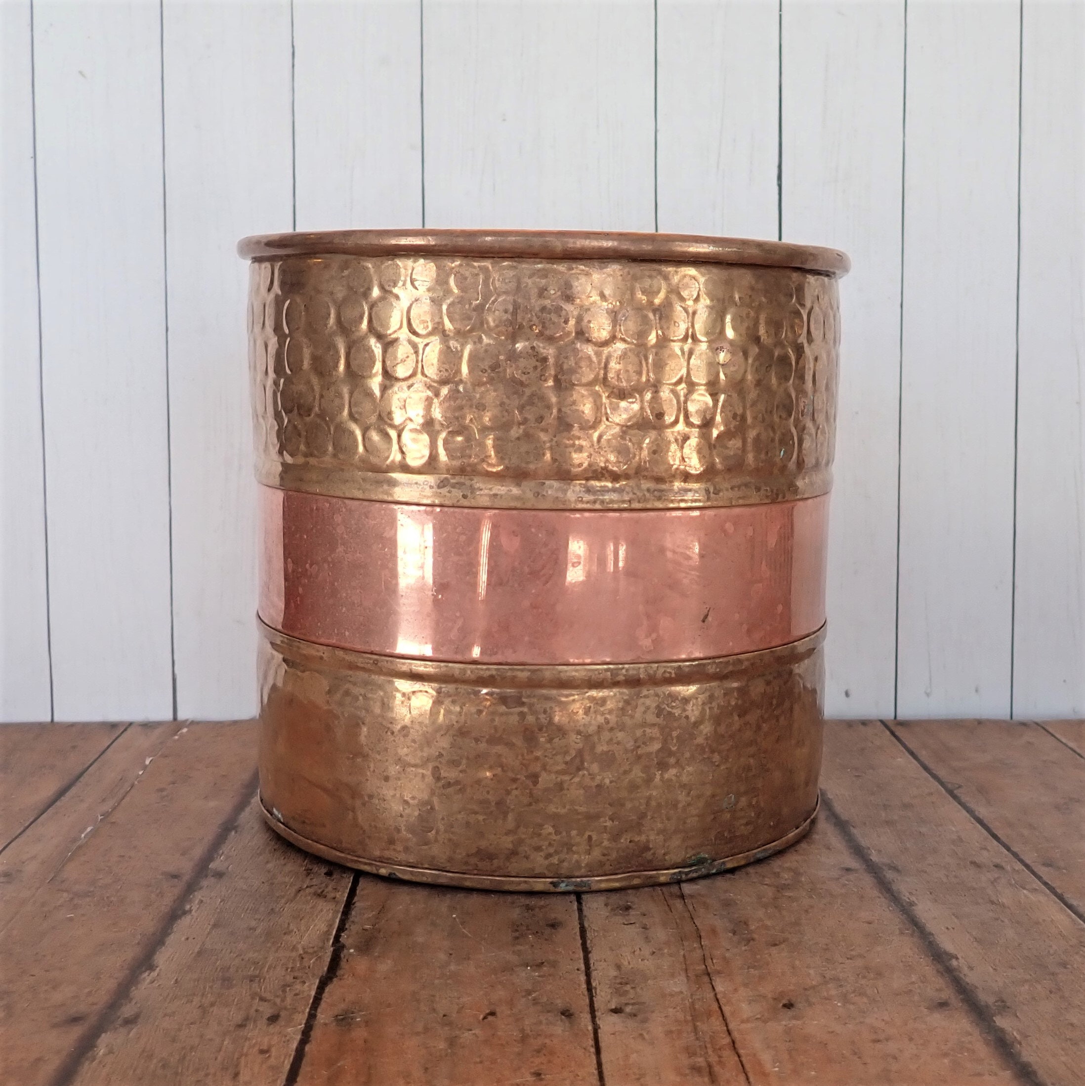 Vintage Copper Round Planter Bowl Hammered Copper Flower Pot