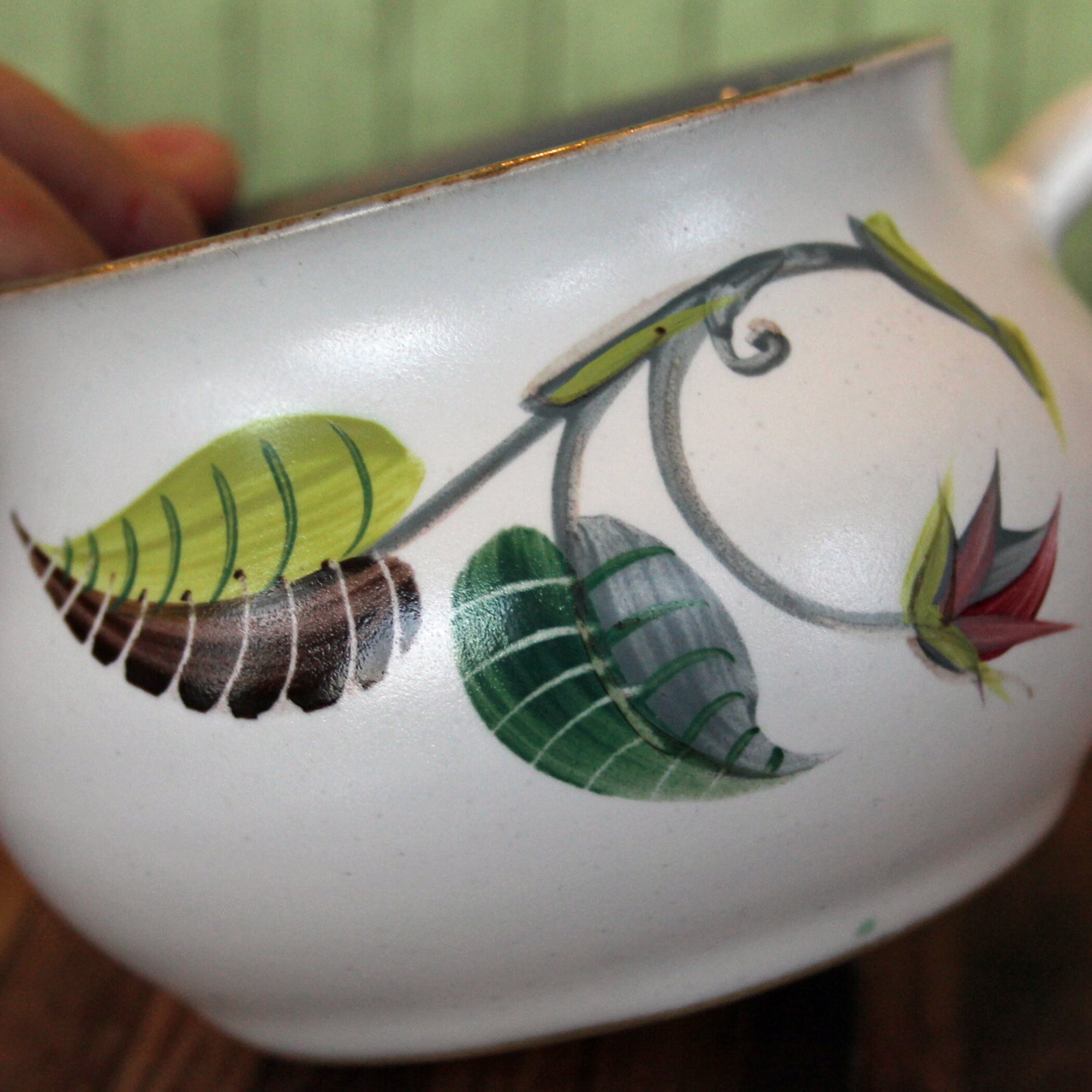 Vintage Denby SPRING Creamer Dish with Hand Painted Leaf Design Signed ...