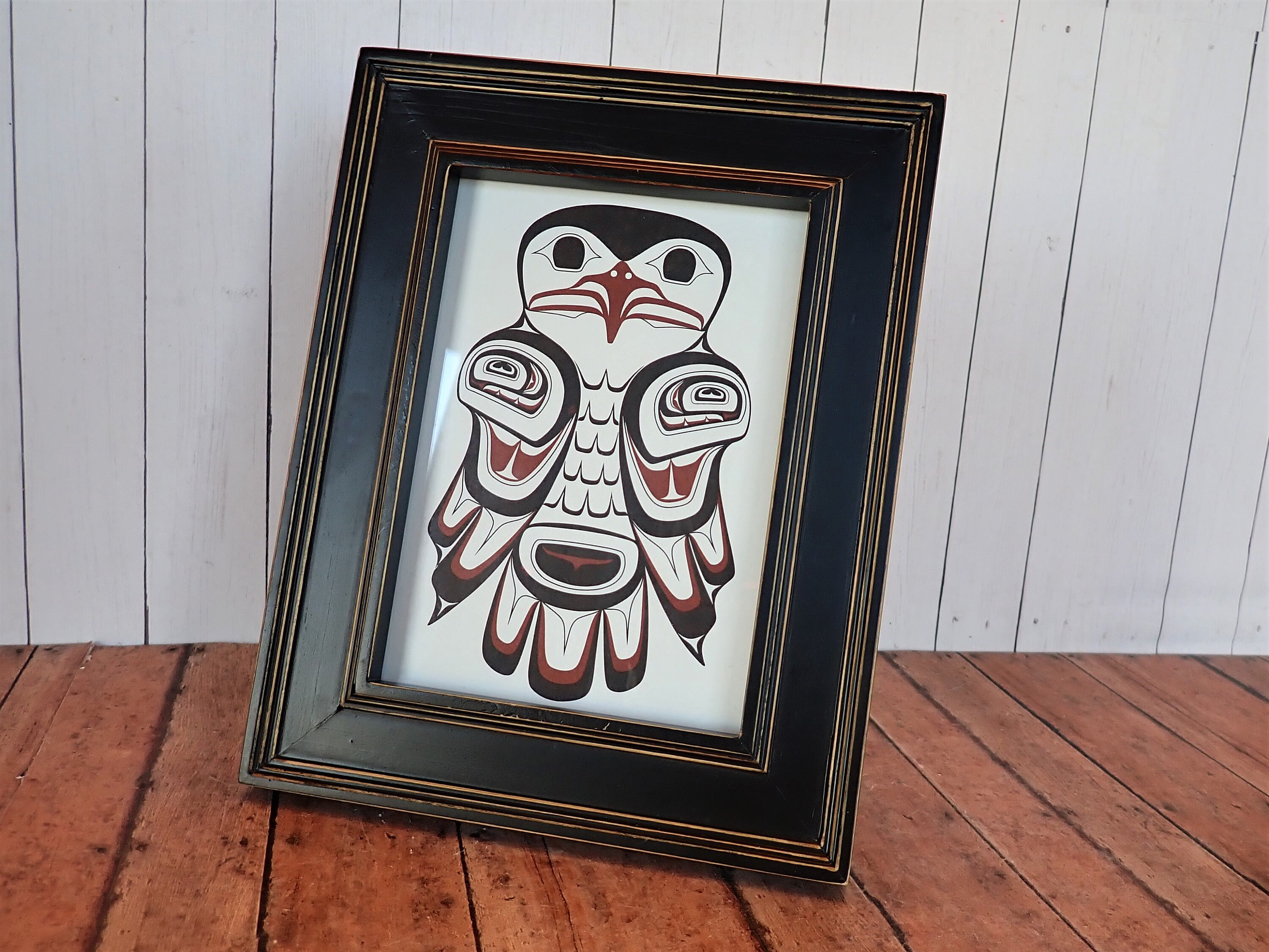 Vintage Clarence Mills Haida Owl Framed 5x7 Print Northwest Coast
