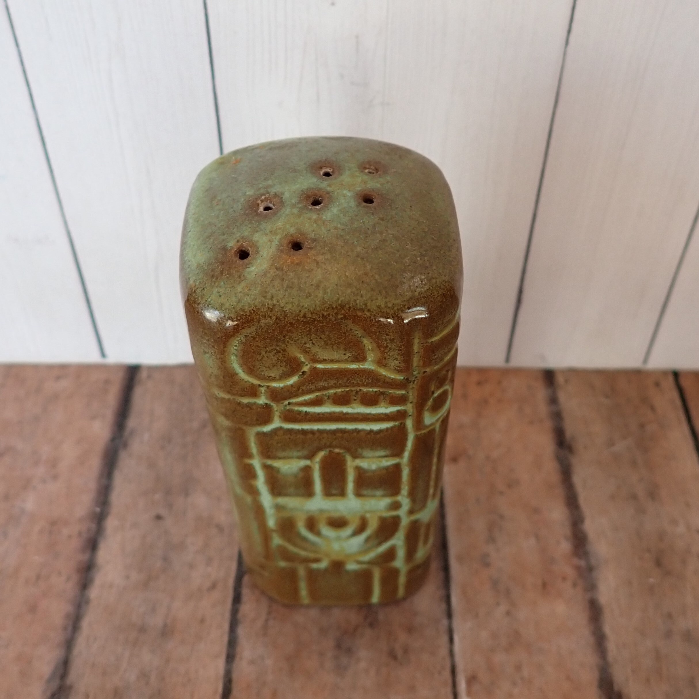 Vintage Frankoma Mayan Aztec Plainsman Green Salt Shaker Single Replacement