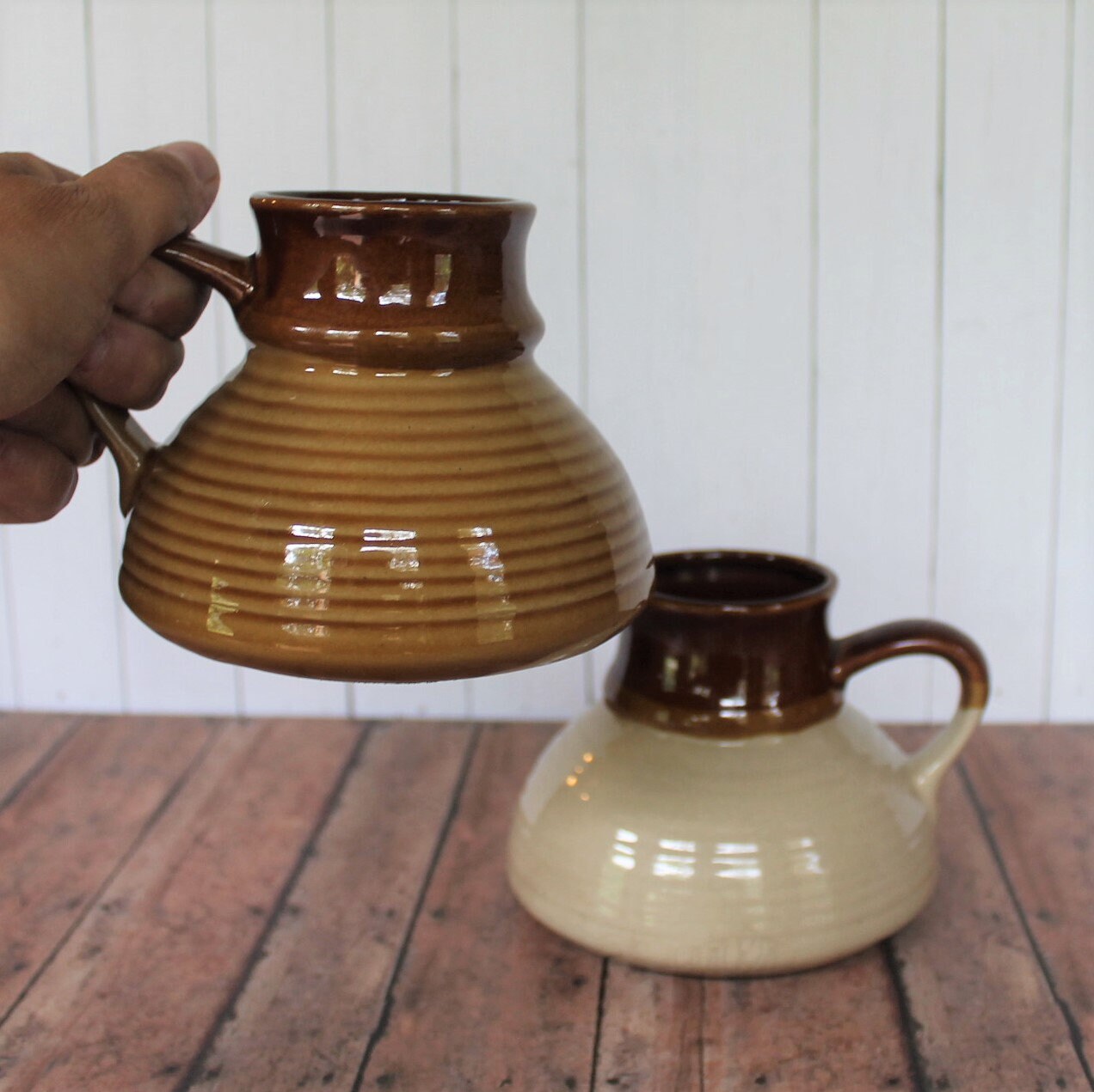 Vintage Wide Base No Spill Ceramic Stoneware Travel Mugs Set of 2 Spill ...