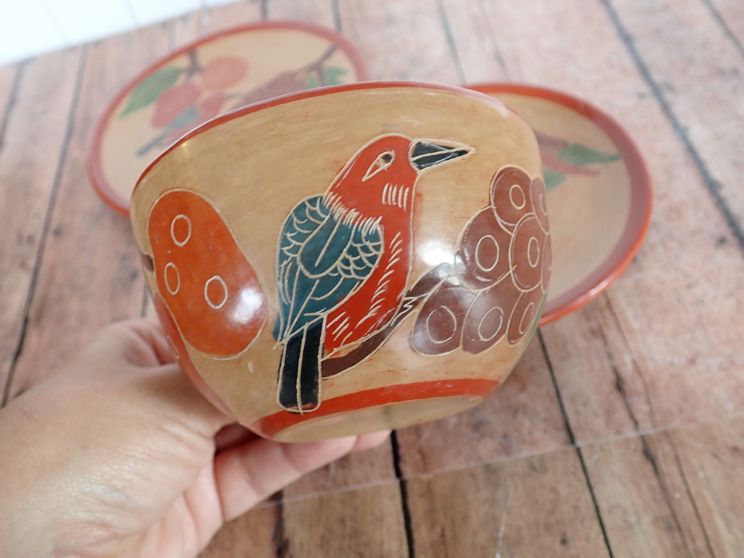 Vintage Costa Rica Pottery Mug Cup and Saucer Plate Set of 2 Beige with ...