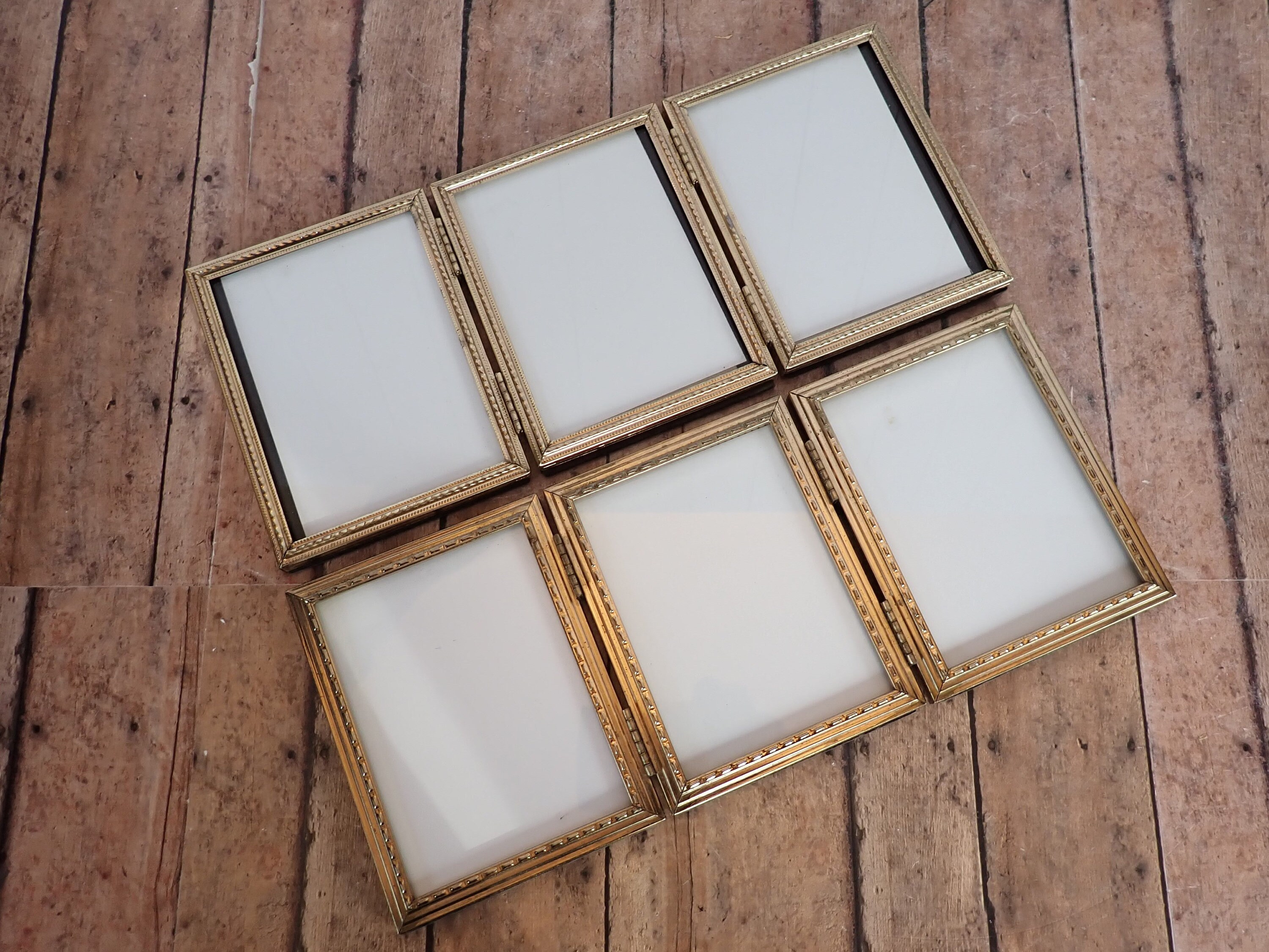 Vintage Brass Bronze Metal 3x4 Triple Hinged Frame Set of 2 Three Part ...