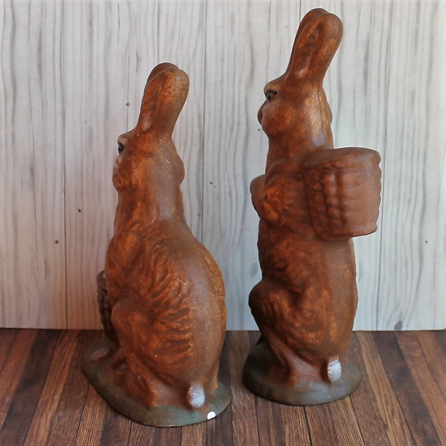 Vintage Ceramic Easter Bunny Rabbit Figurine Set of 2 Brown Figure with ...