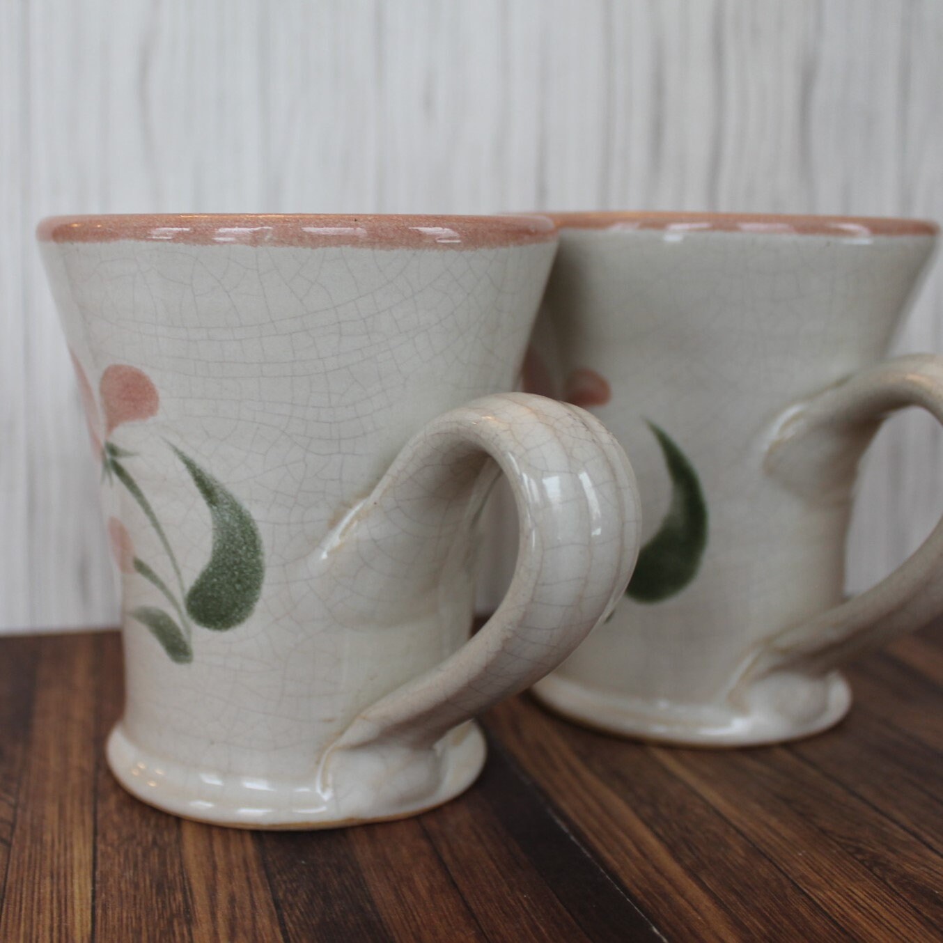 Vintage Rowe Pottery Ceramic Mug Set of 2 Matching White with Pink ...