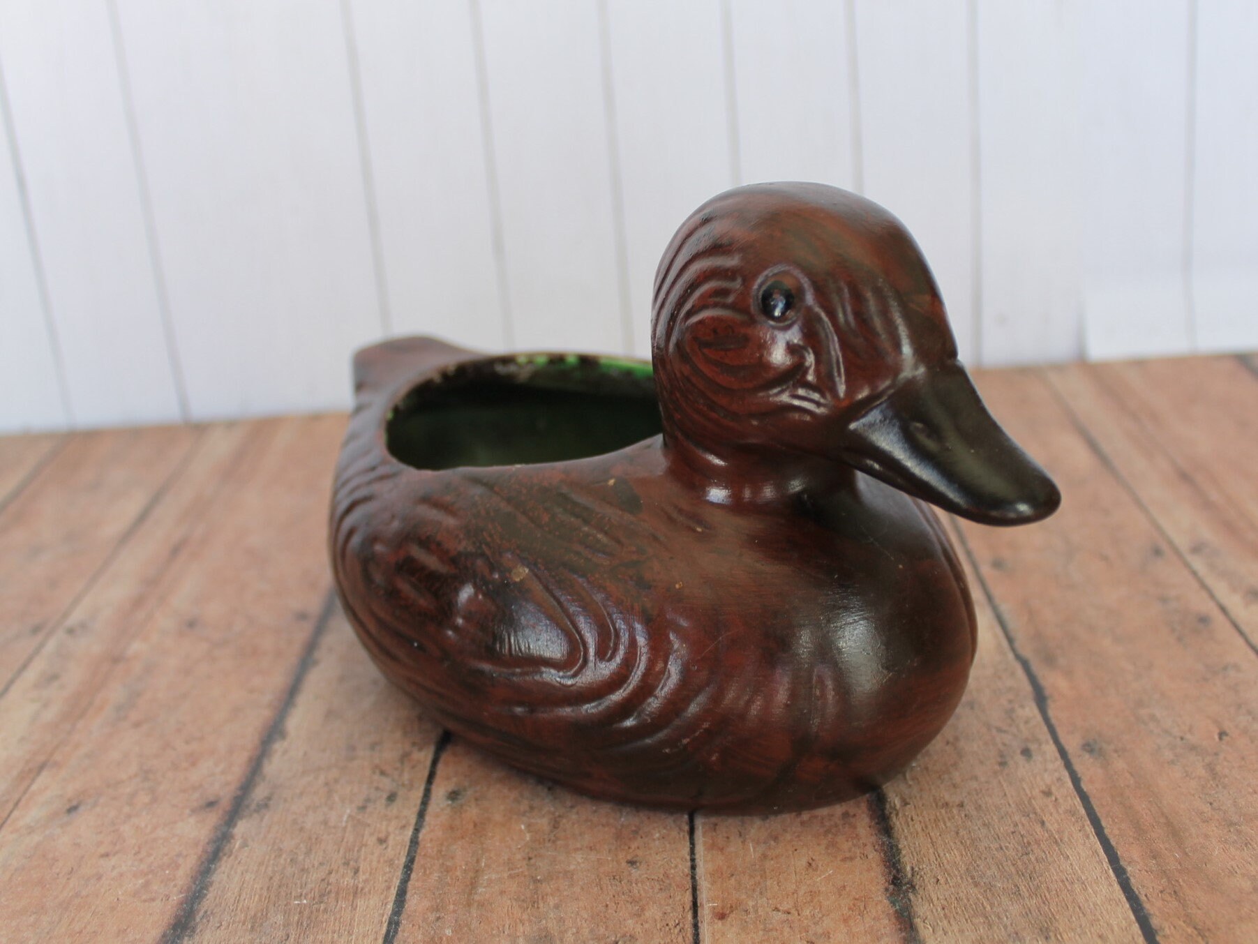 Vintage Brown Ceramic Duck Planter Flower Pot Garden Patio Decor