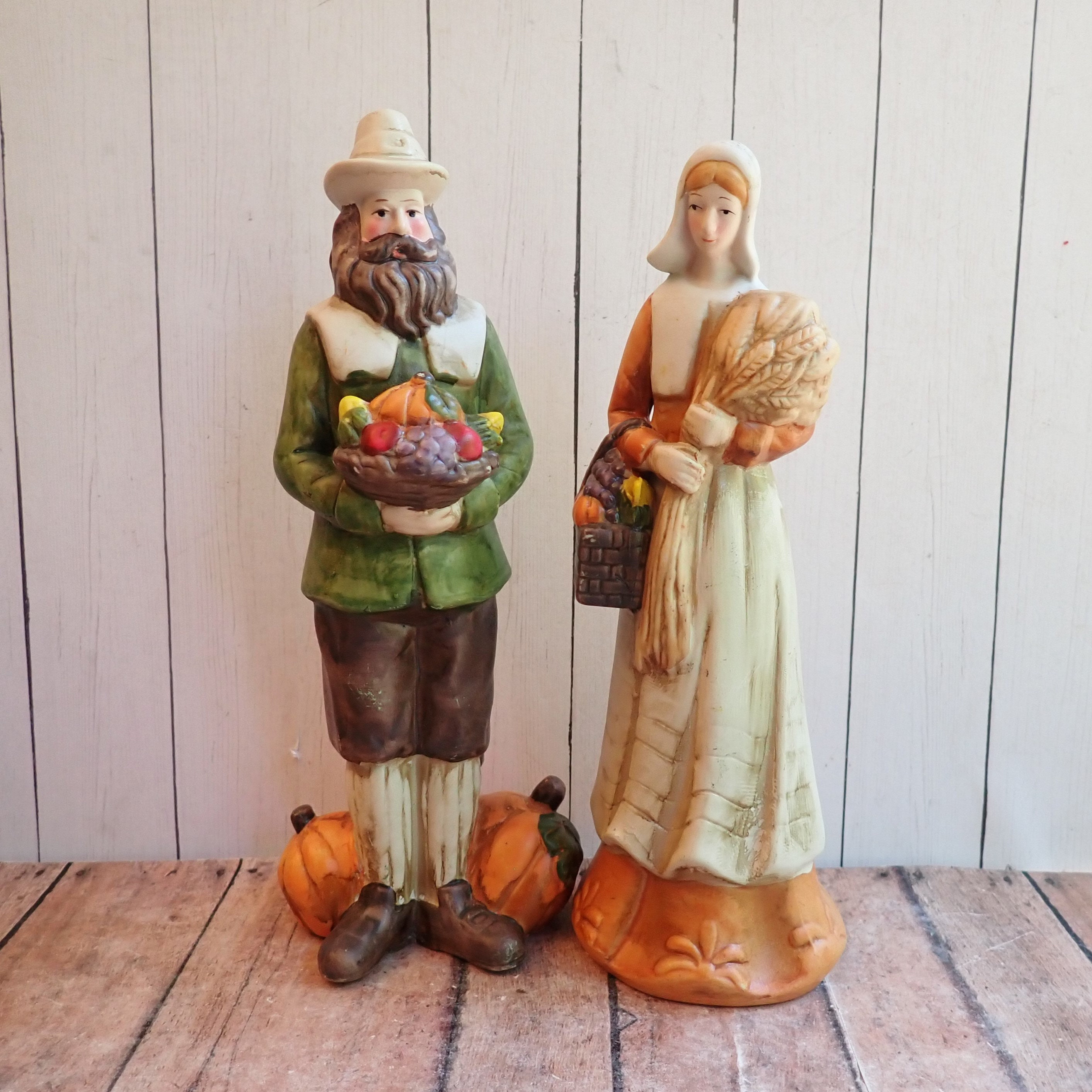 Vintage Ceramic Pilgrim Couple Man and Woman Ceramic Figurine Set of 2 ...