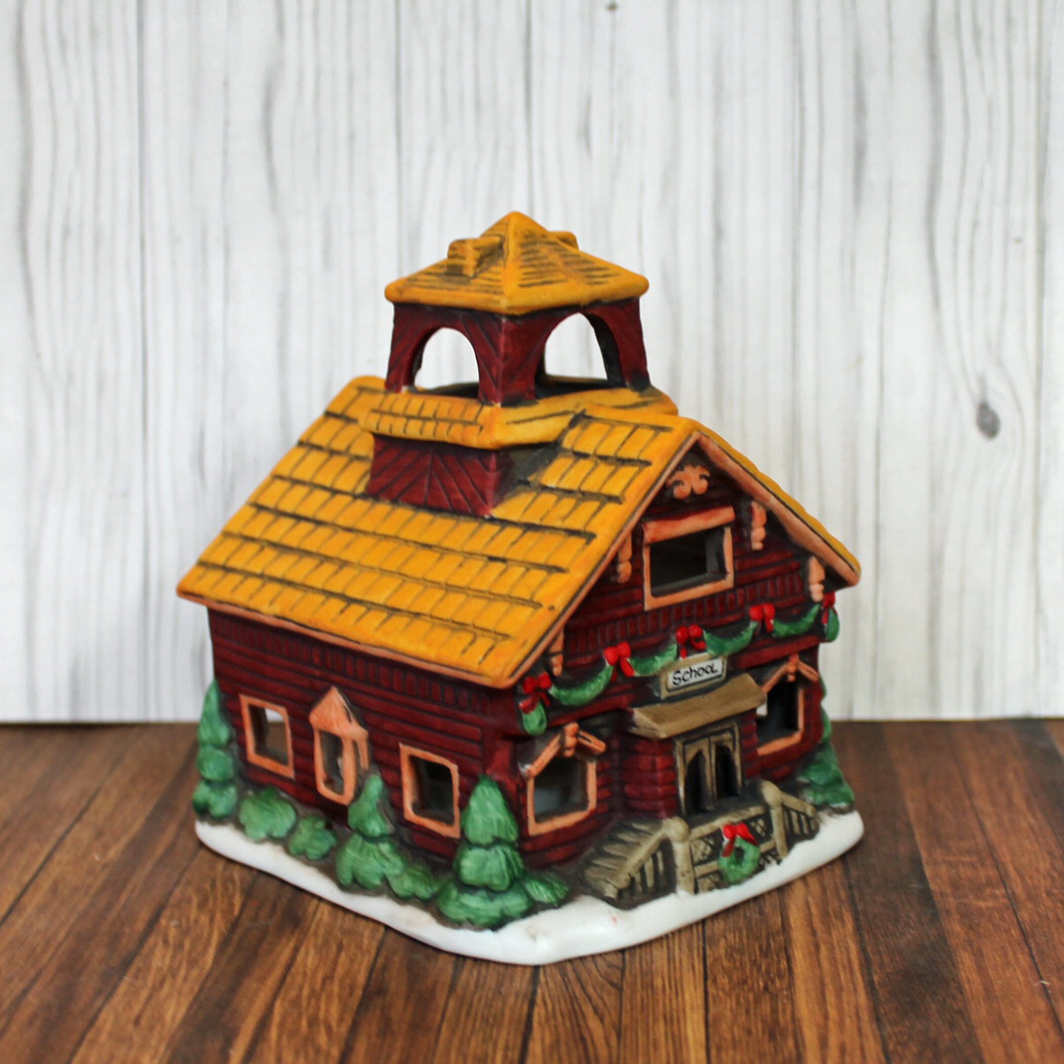 Vintage LEFTON Colonial Village School Red Brick Christmas Building ...