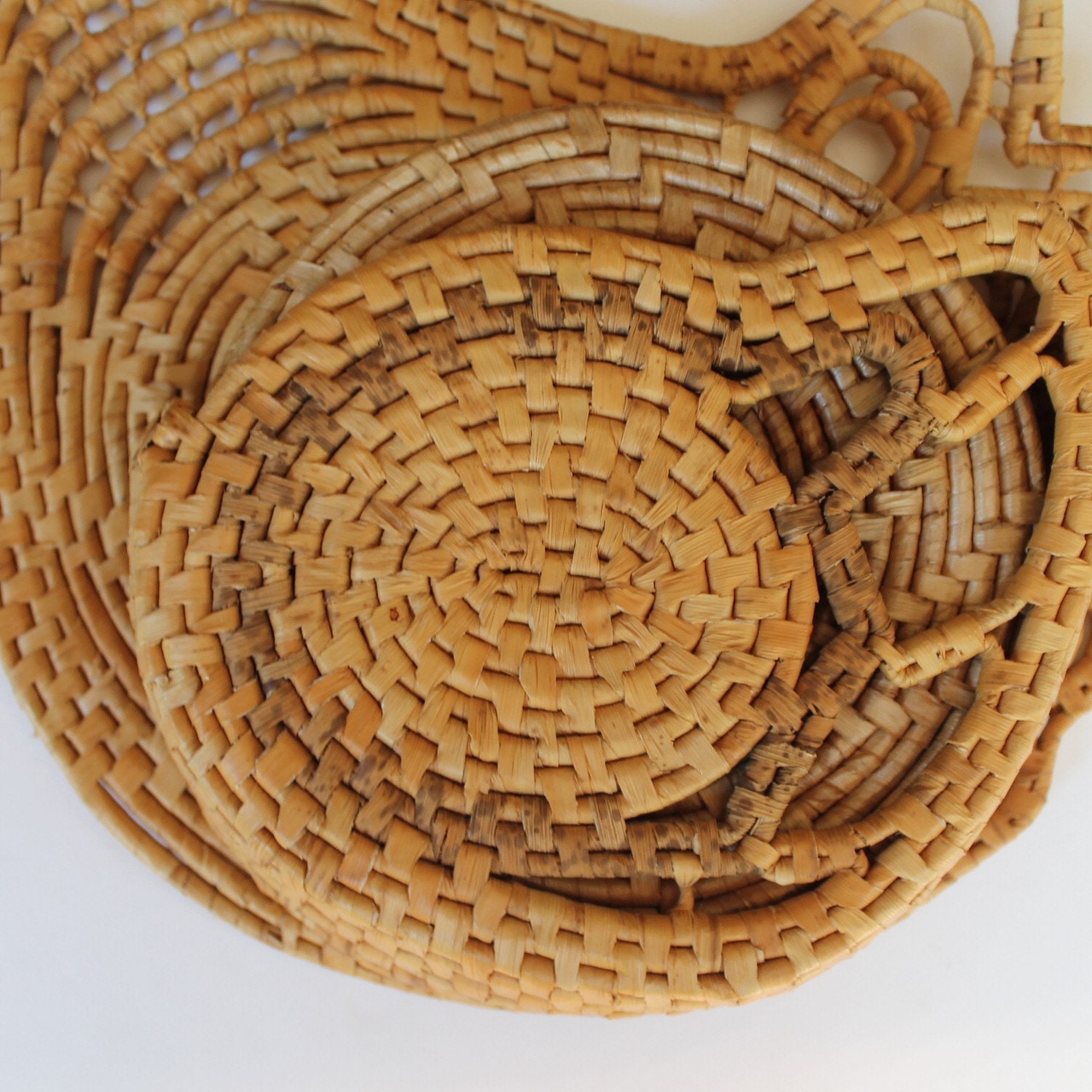 Vintage Wicker Rooster Chicken Trivet Set Wall Hanging