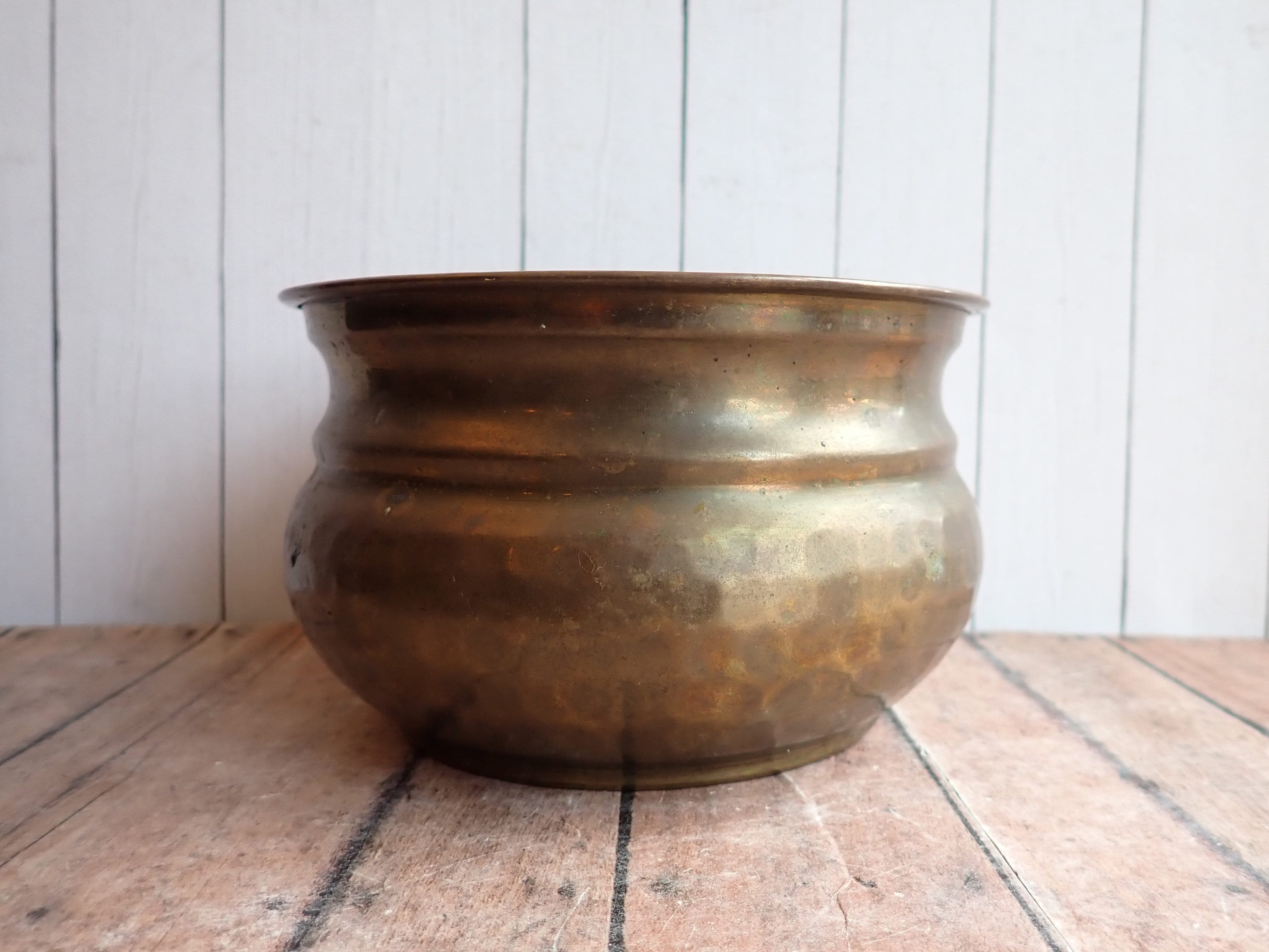 Vintage Copper Bowl Bucket with Brass Handles Oval Bowl Hammered Copper ...