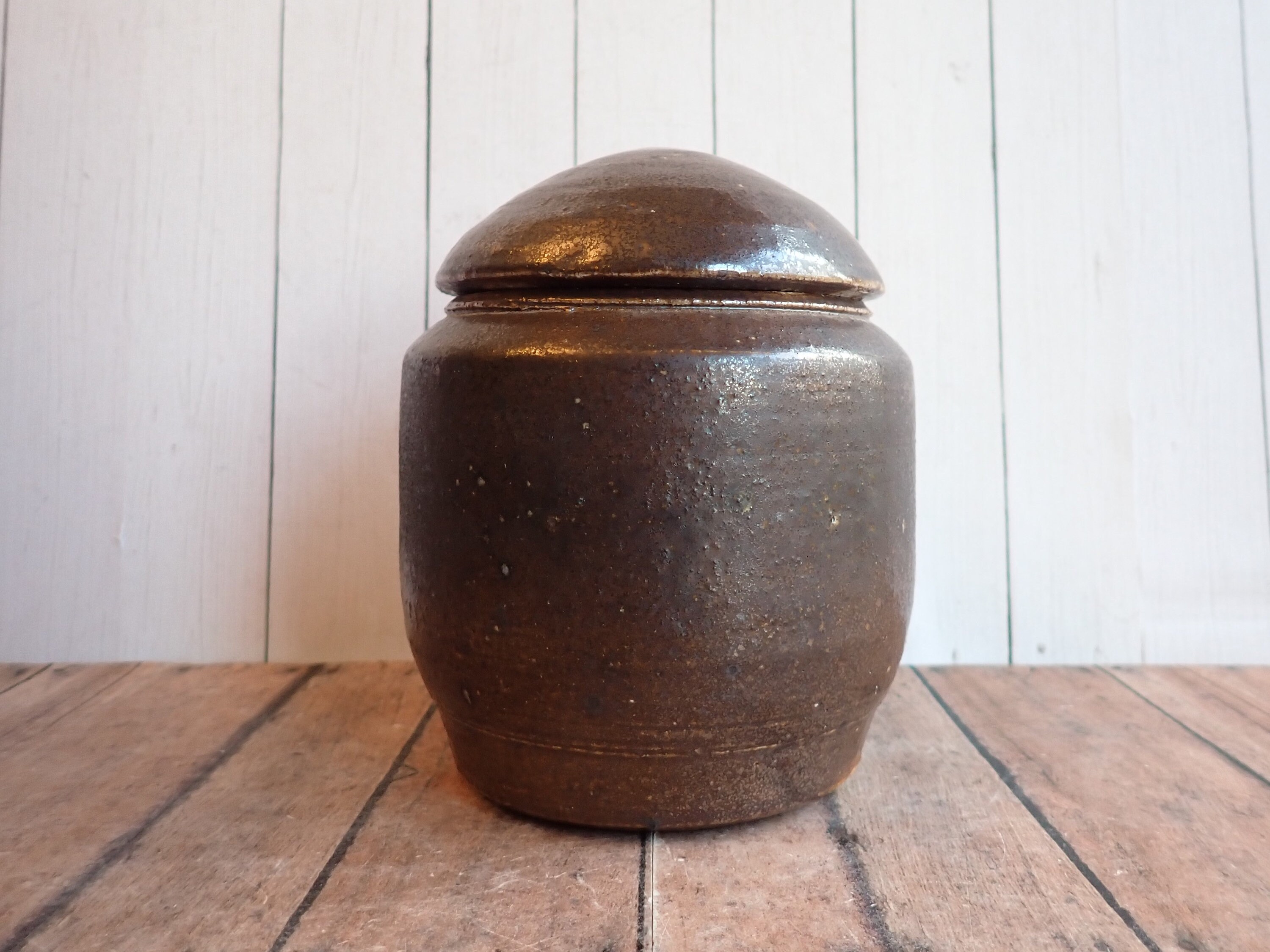 Vintage Brown Stoneware Pottery Canister Jar with Lid Rustic Studio ...