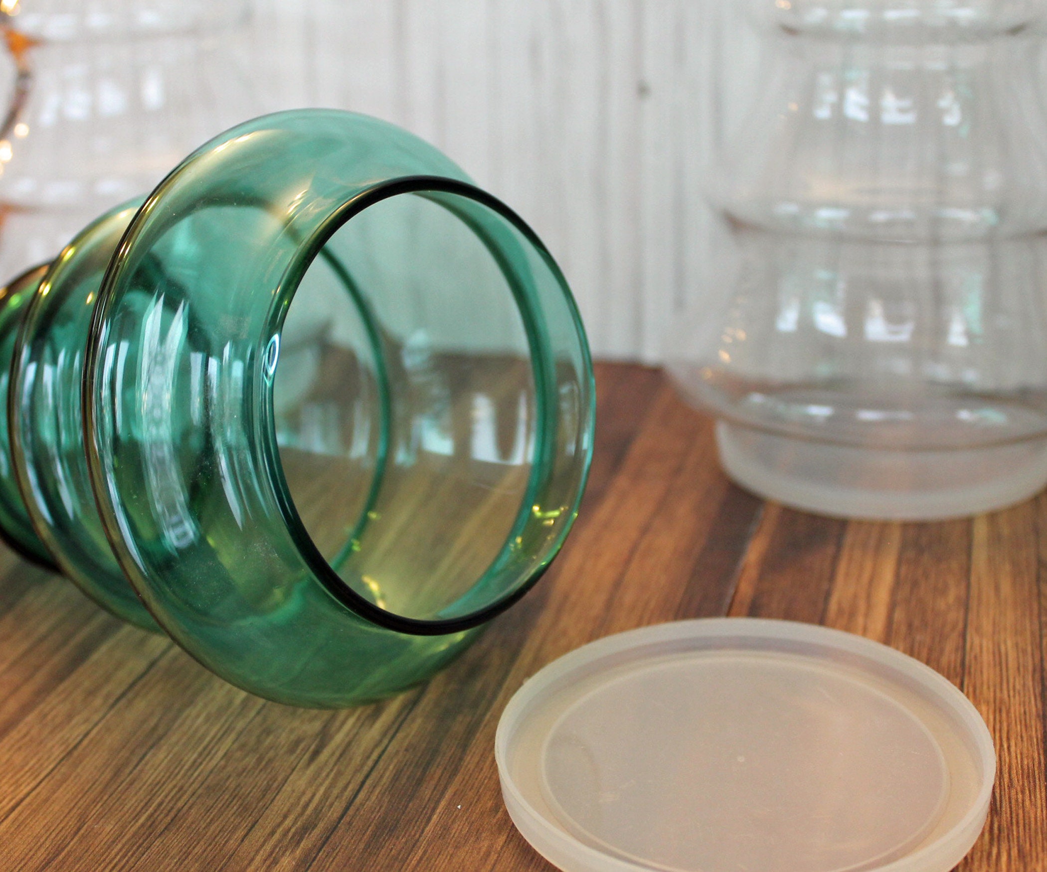 Vintage Clear and Green Glass Christmas Tree Canister Jar Container ...