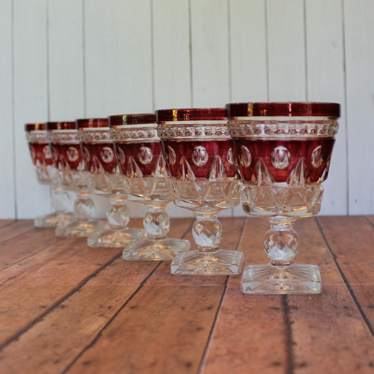 Vintage Indiana Glass Colony PARK LANE Clear Ruby Red Flashed Wine ...