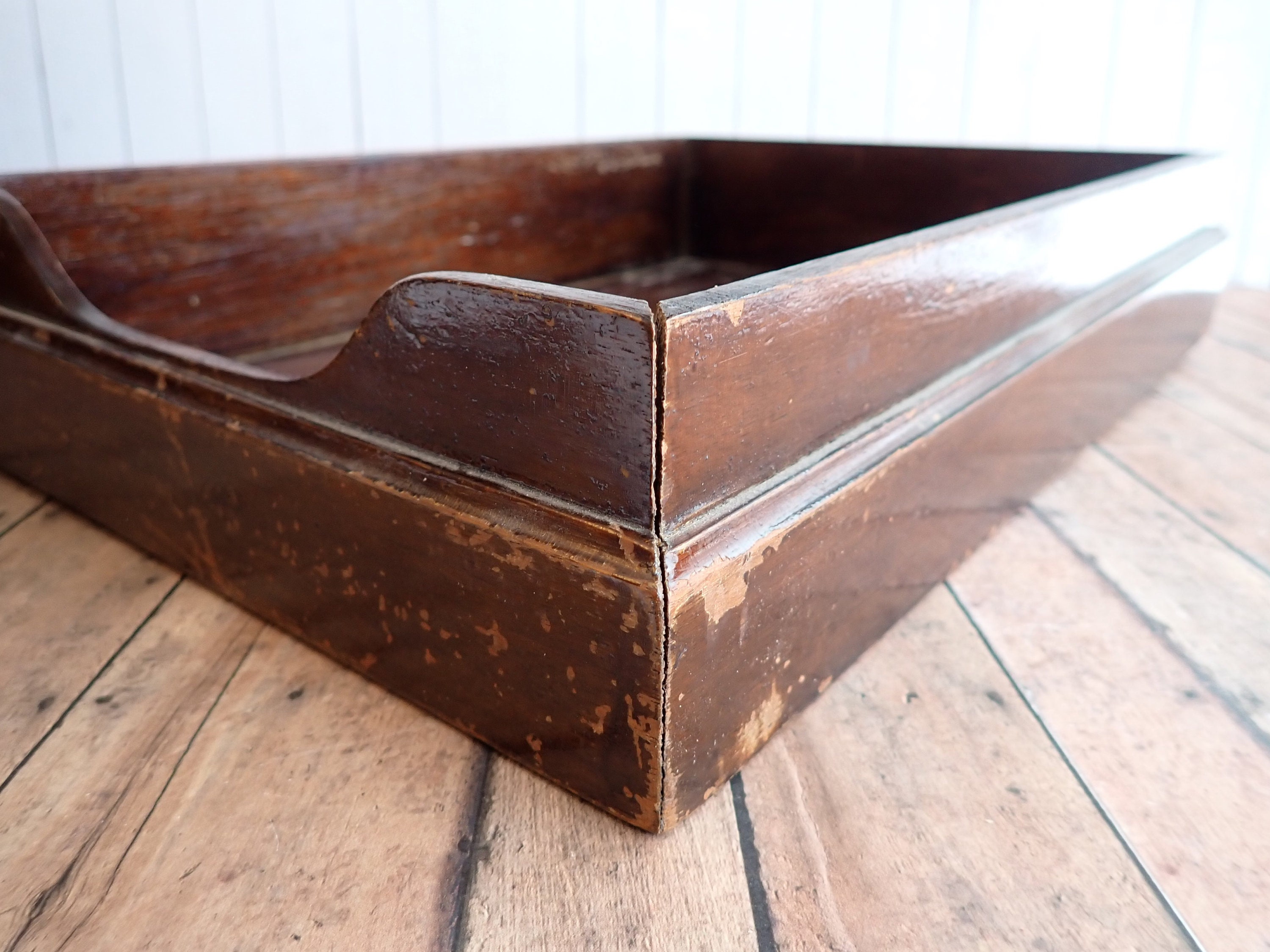 Vintage Wooden Paper Tray Desk Office Storage Wood Organizer Decor US ...