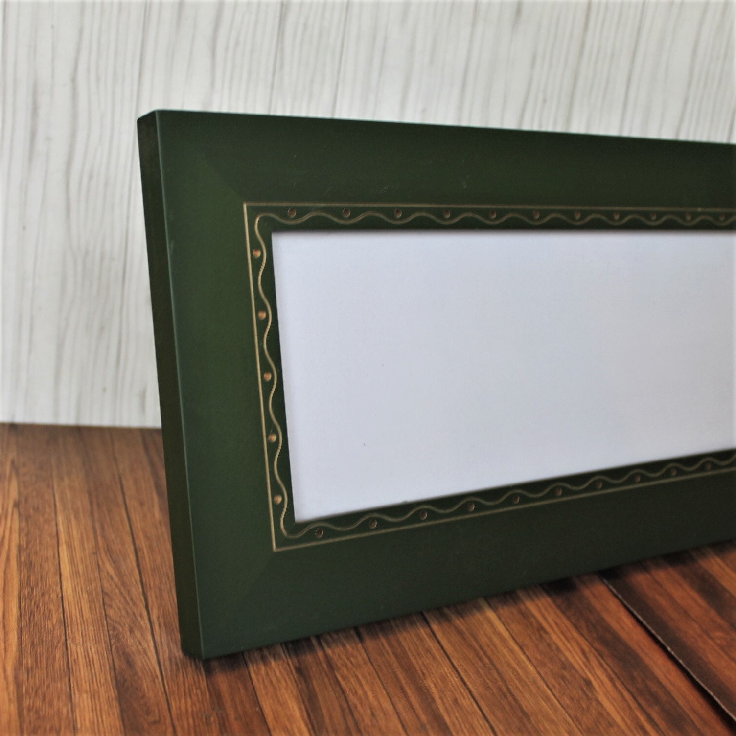 Vintage RARE WOODS 4x12 Panoramic Picture Photo Frame Green Wood Frame ...