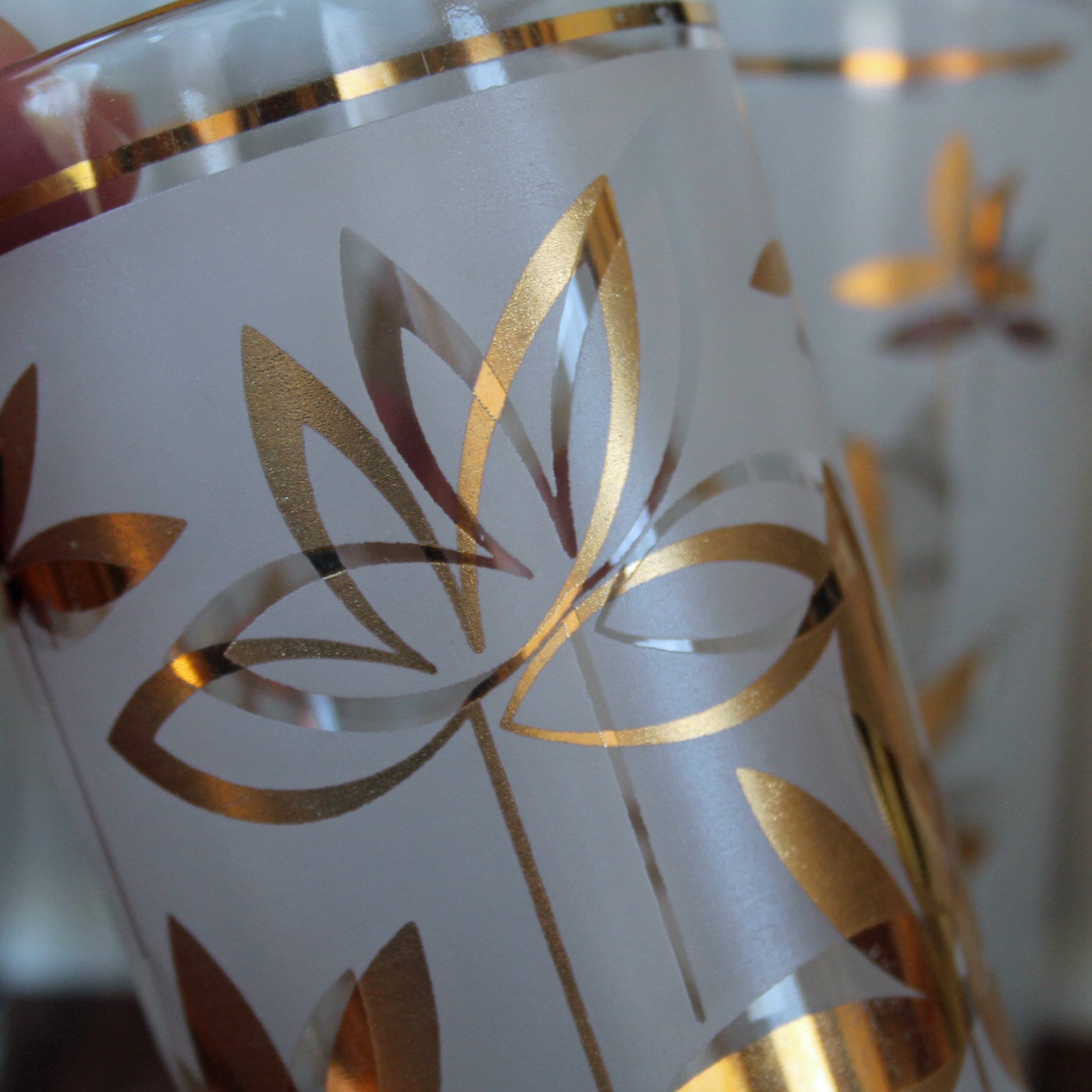 Vintage Clear Frosted Glass Tumblers Set of 4 with Modern Gold Leaf ...