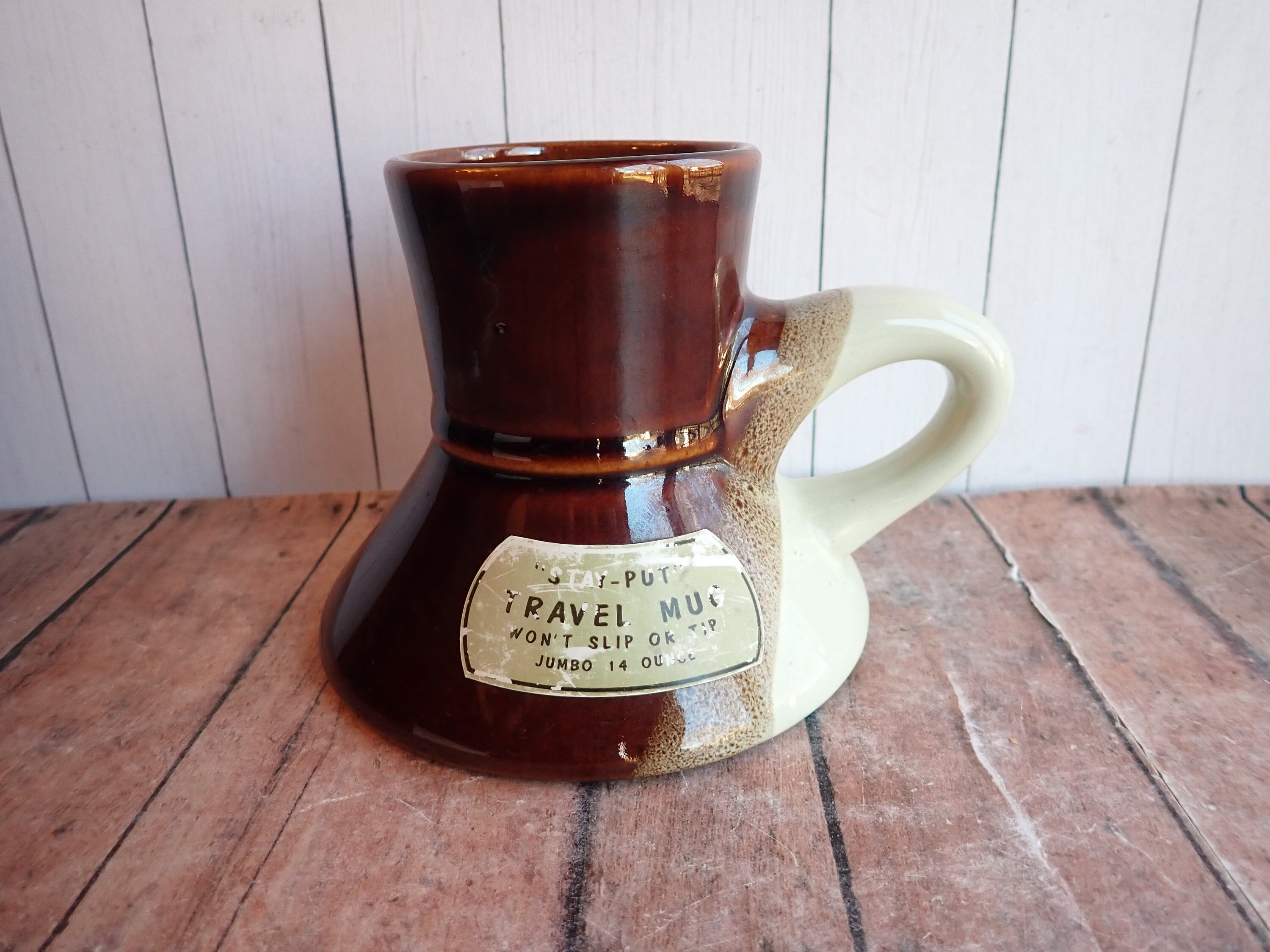 Vintage Wide Base No Spill Ceramic Stoneware Travel Mug Spill Proof ...