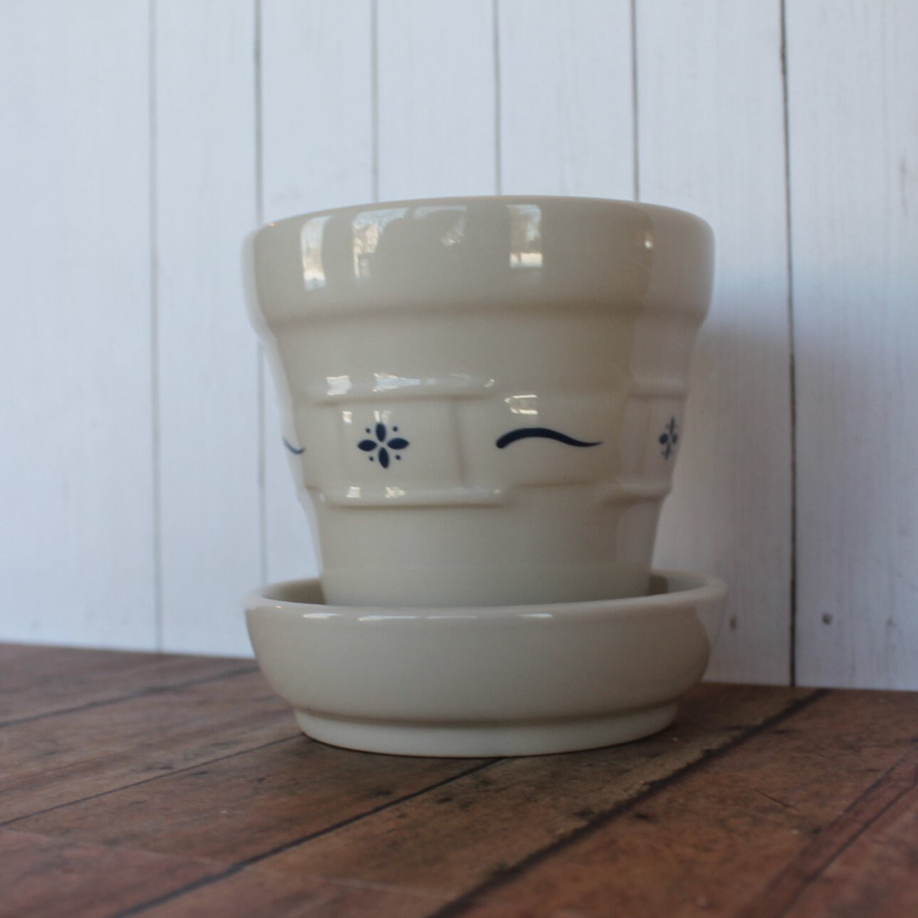 Vintage Longaberger Pottery Woven Traditions Classic Blue 4 Flowerpot ...