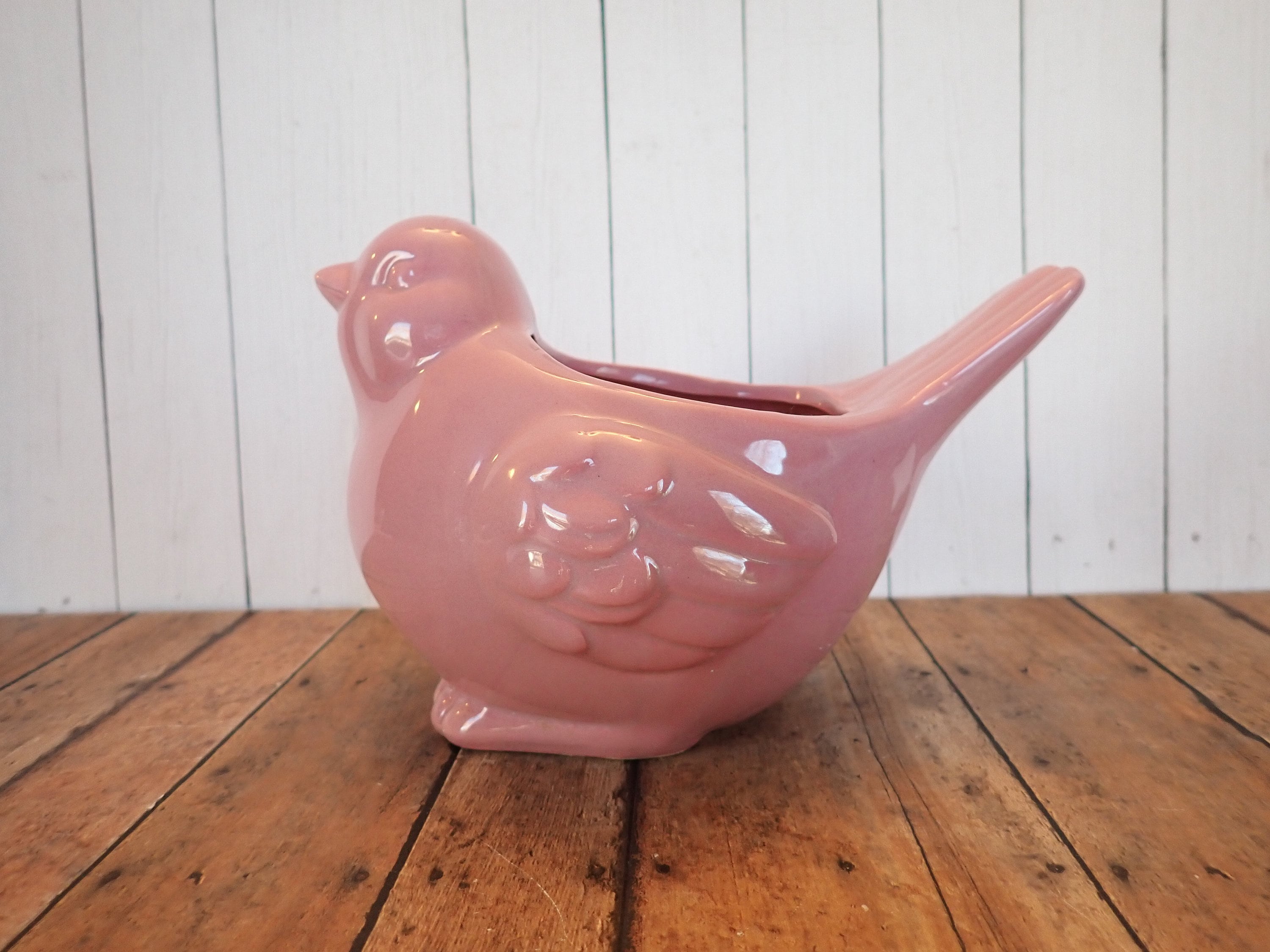 Vintage Pink Ceramic Bird Planter Flowerpot Flower Pot Sleek Modern ...