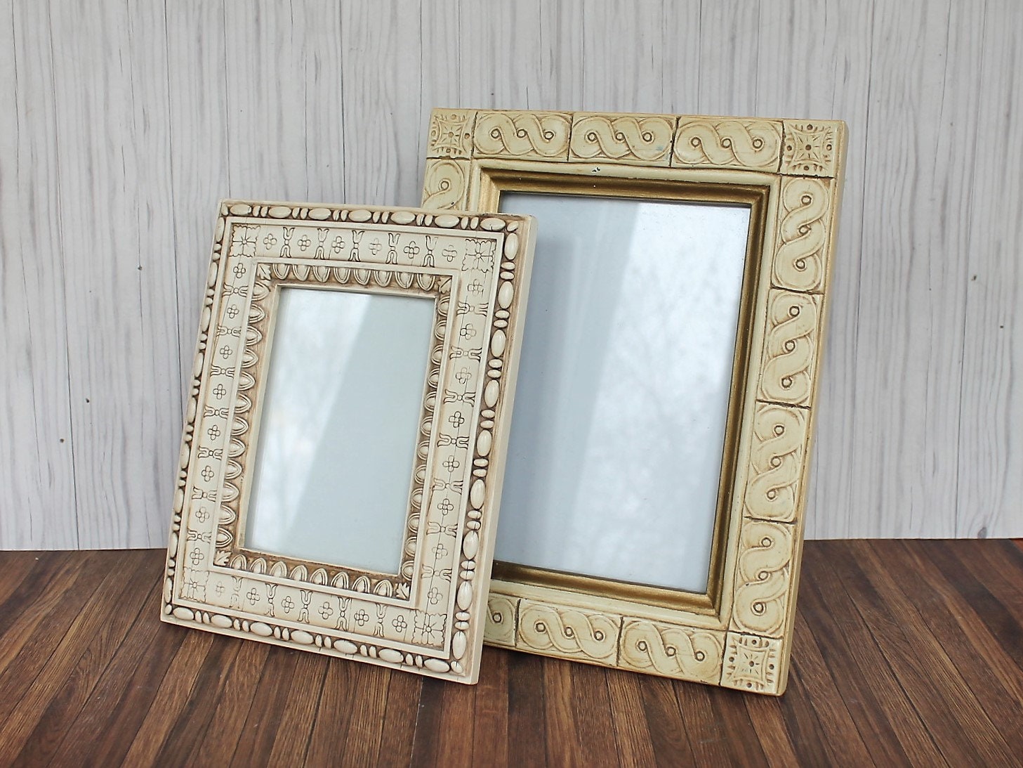 Vintage Etched Carved Faux Stone Photo Picture Frame Set of 2 3x5 and ...