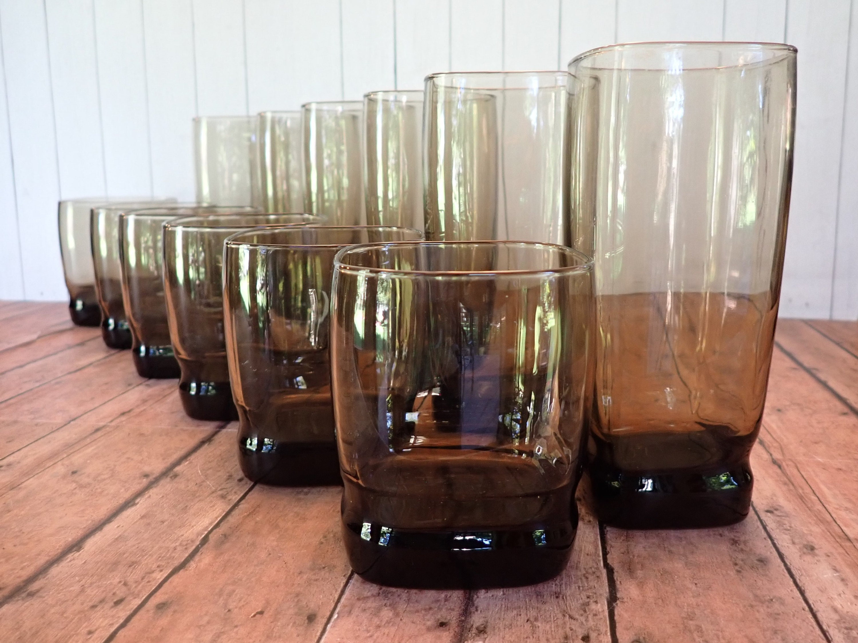 RESERVED Vintage Libbey Glass CARRINGTON SMOKE Smoky Brown Tumbler ...