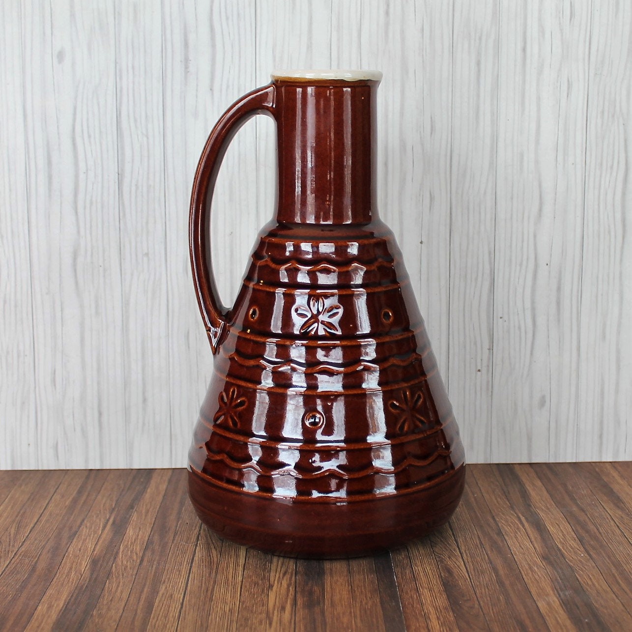Vintage Marcrest DAISY DOT Carafe Pitcher Brown Stoneware Pottery with ...