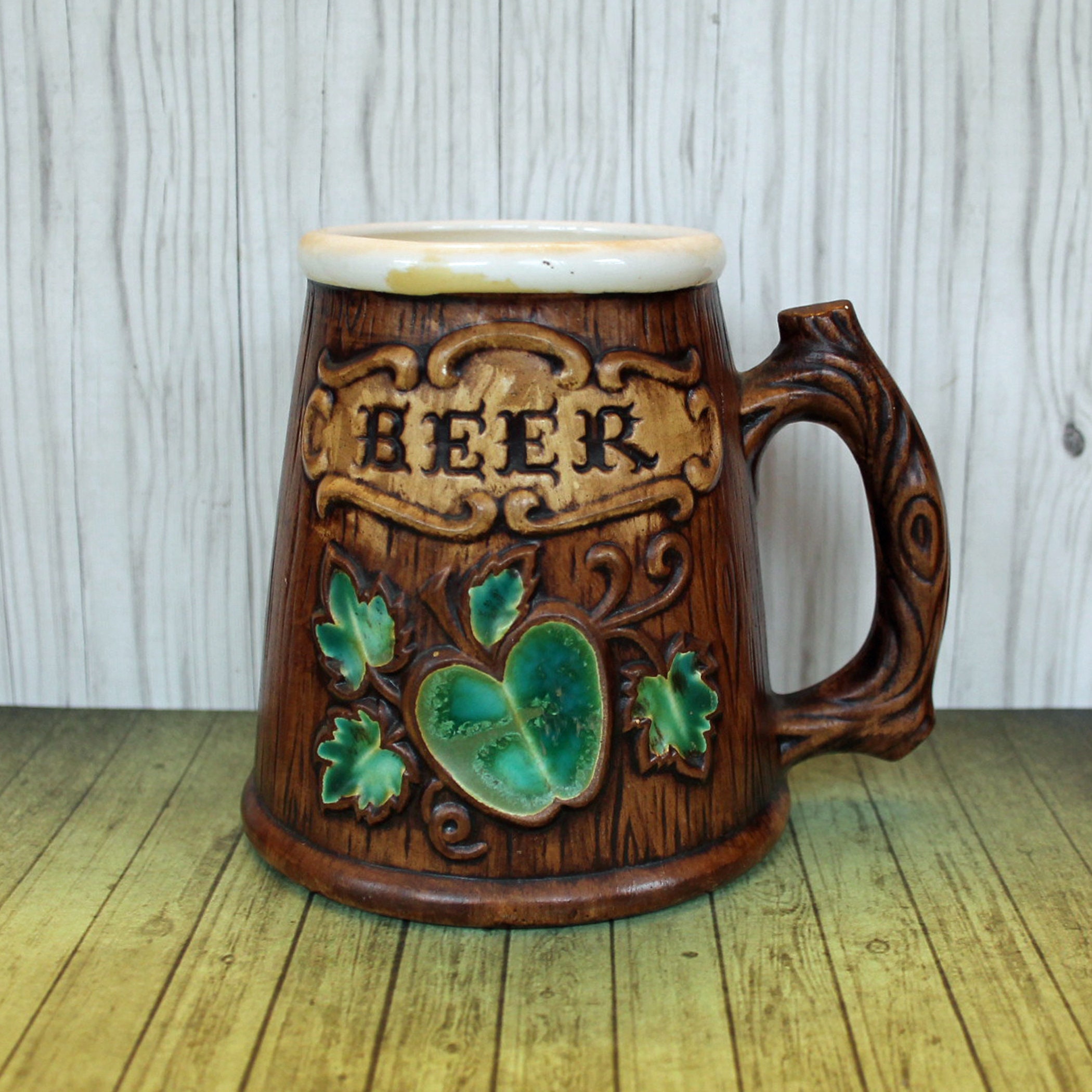 Vintage Treasure Craft Ceramic Beer Mug Stein Brown Faux Wood Texture ...