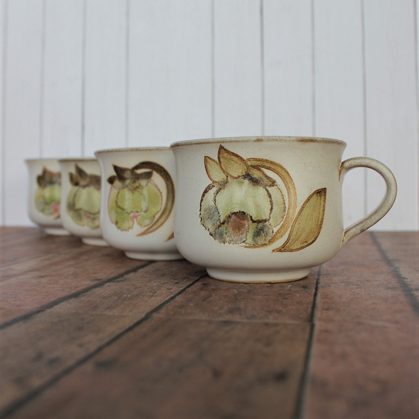 Vintage Denby TROUBADOR Ceramic Cup Set of 4 Tea or Coffee Cups White ...