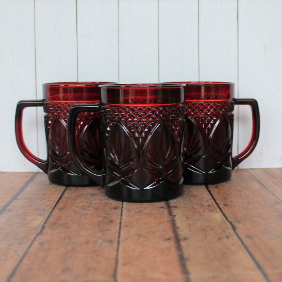 Vintage Cristal D'Arques-Durand Antique Amethyst Ruby Red Mug Set of 3 ...