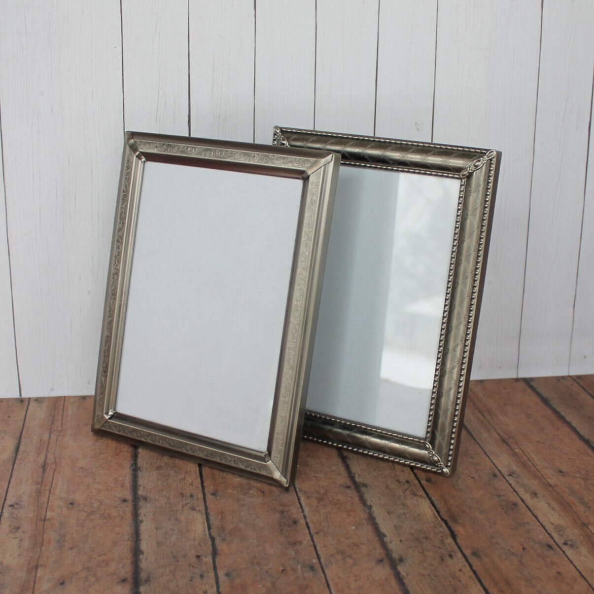 Vintage 5x7 Metal Silver Photo Picture Frame Set of 2 Frames Scroll and ...