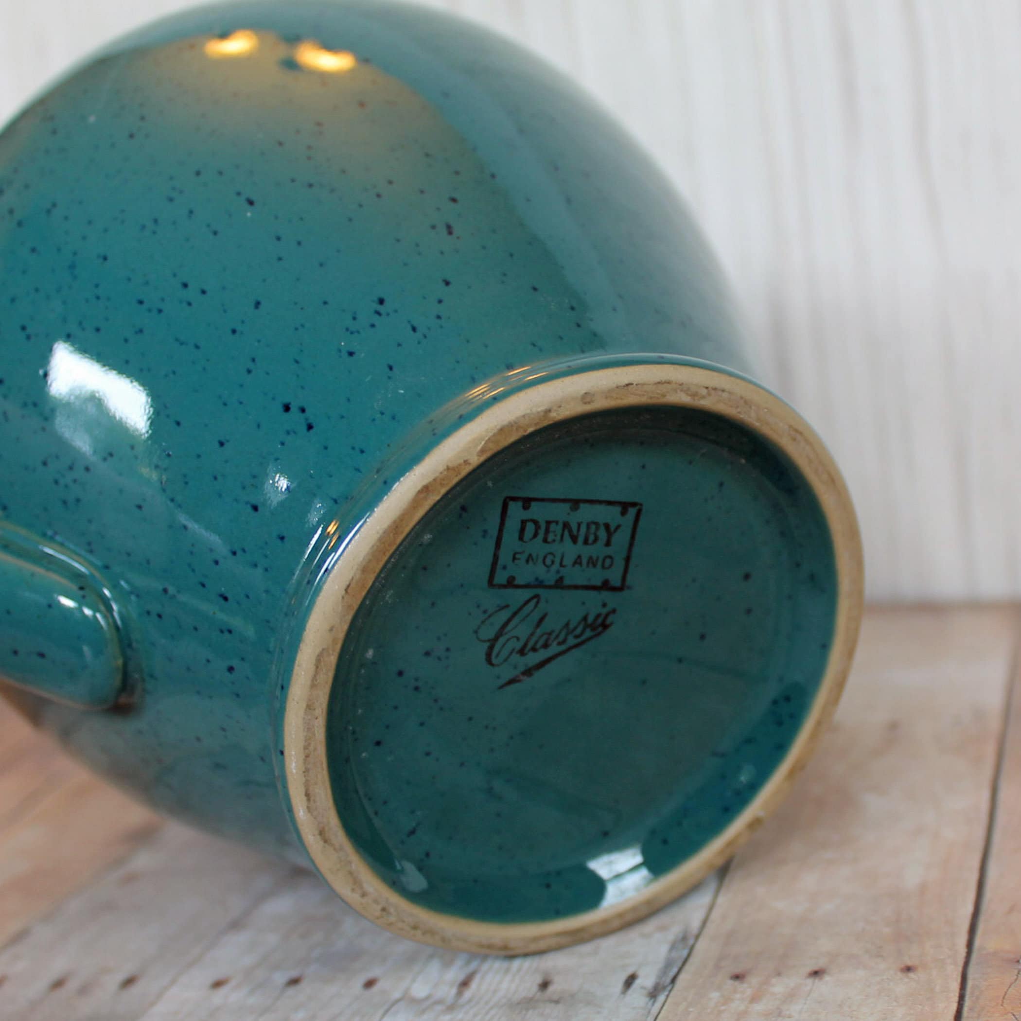 Vintage Denby HARLEQUIN 48 oz. Pitcher Green Blue Ceramic England 1990s