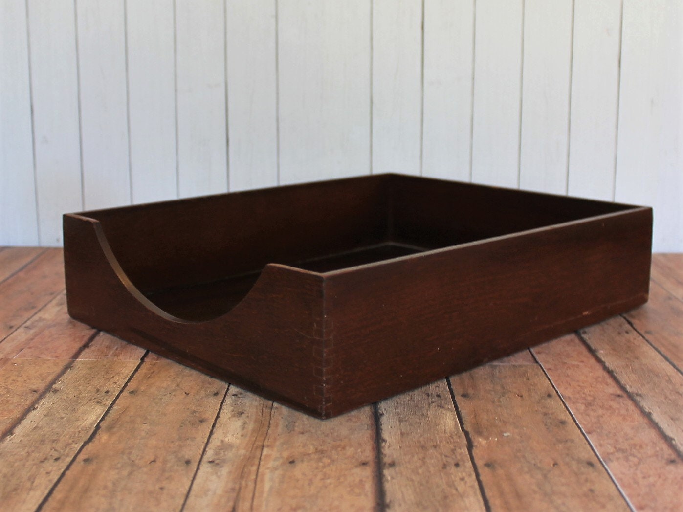 Vintage Wooden Paper Tray Desk Office Storage Wood Organizer Decor