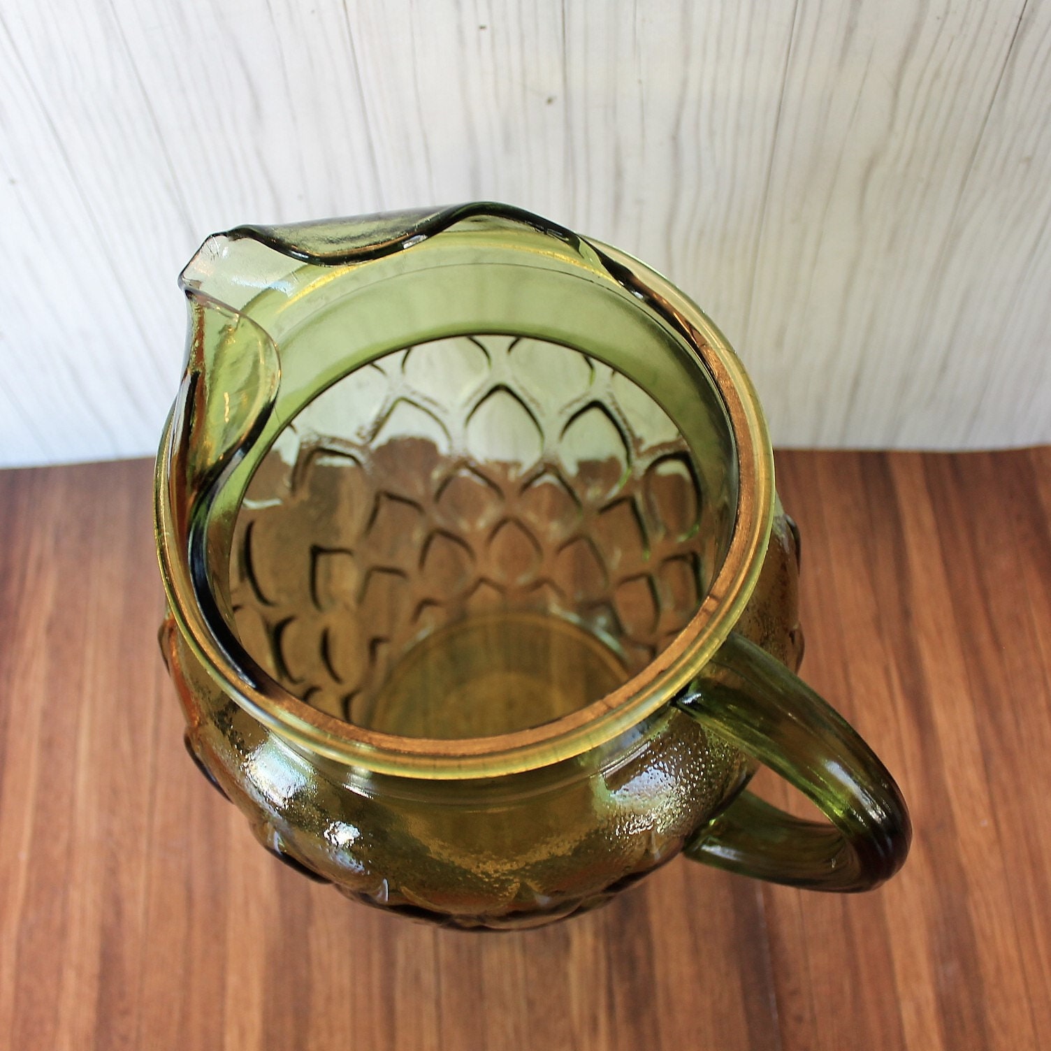 Vintage Anchor Hocking MADRID GREEN Pitcher Quilted Leaf Design Modern ...
