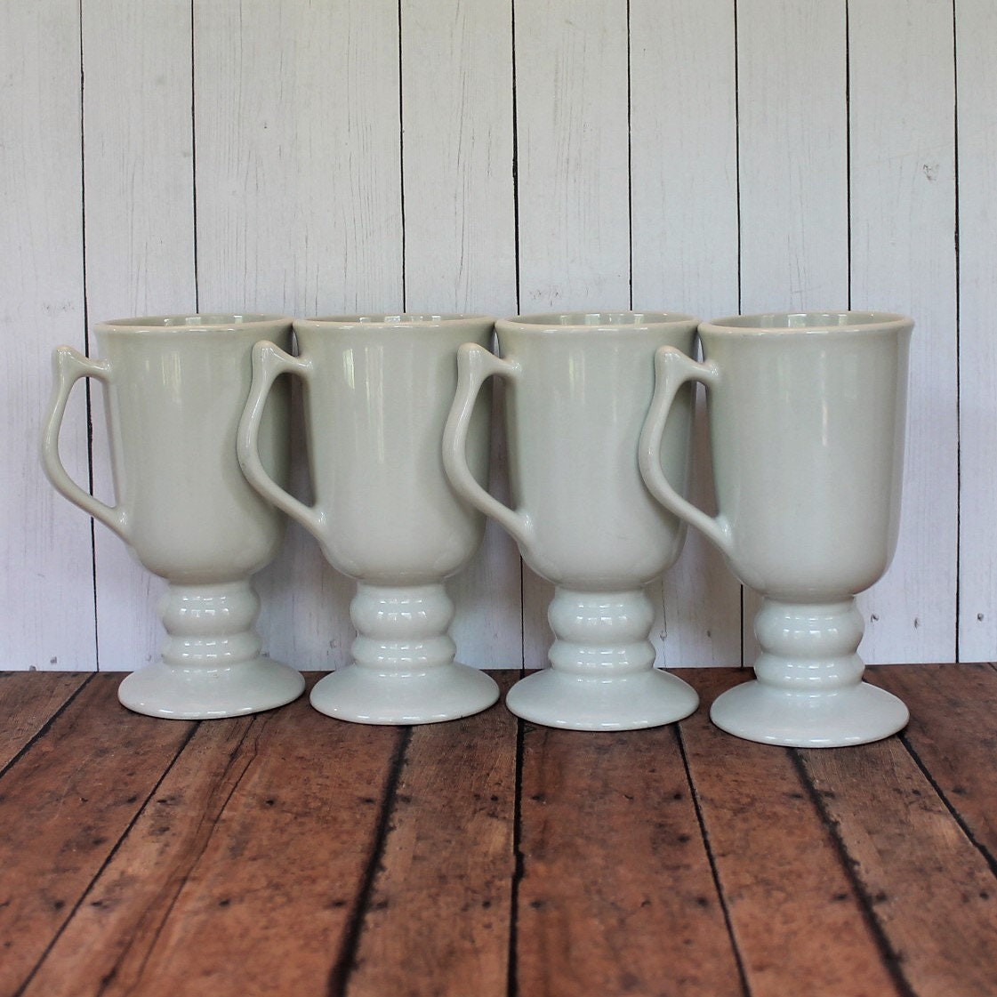 Vintage HALL Pottery White Pedestal Mug Set of 4 Irish Coffee Cup ...