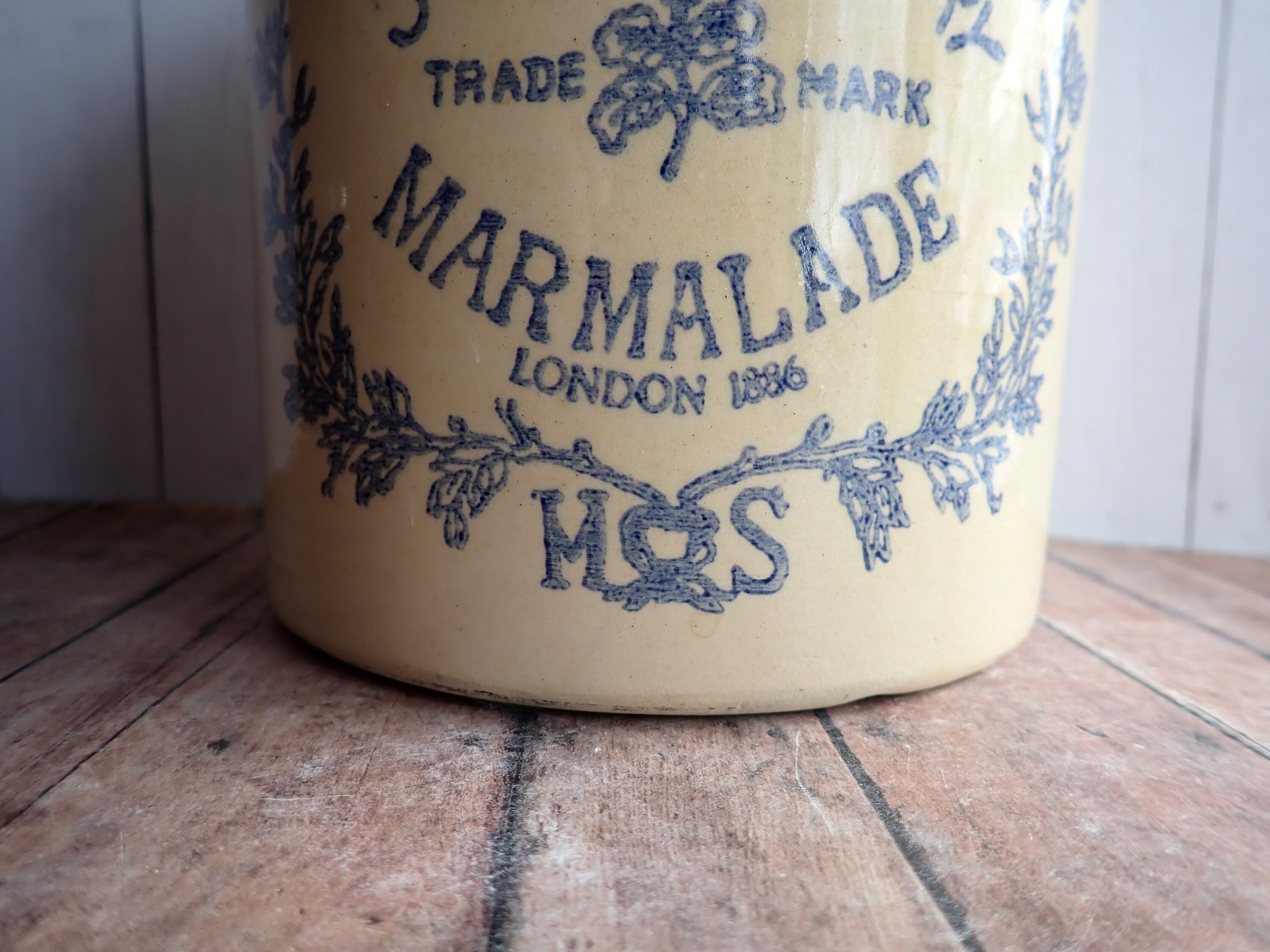 Vintage Stoneware Advertising Crock Cream and Blue Lettering James ...